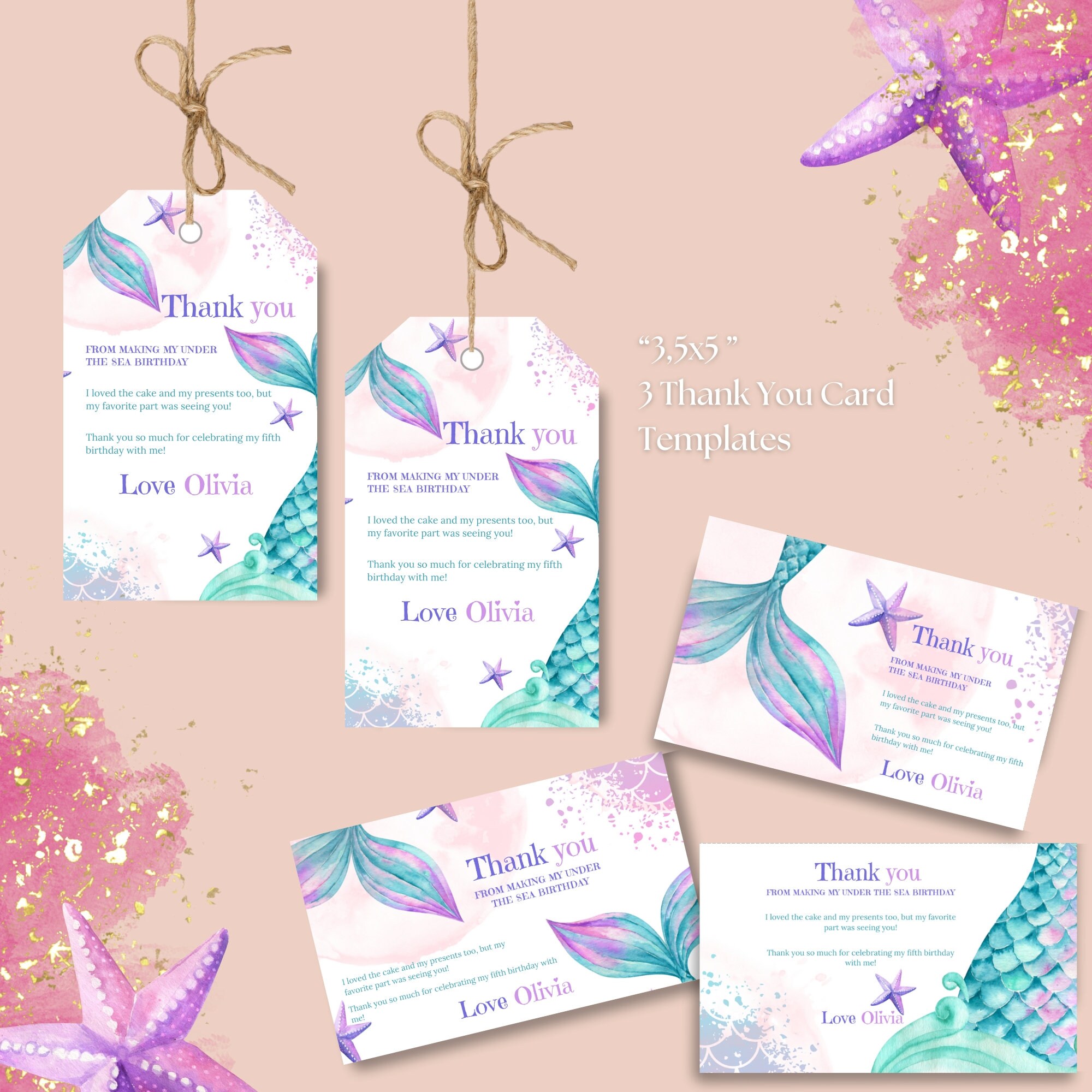 Editable Oneder the Sea Mermaid Favor Tag Thank You Tags Favor Tags ...