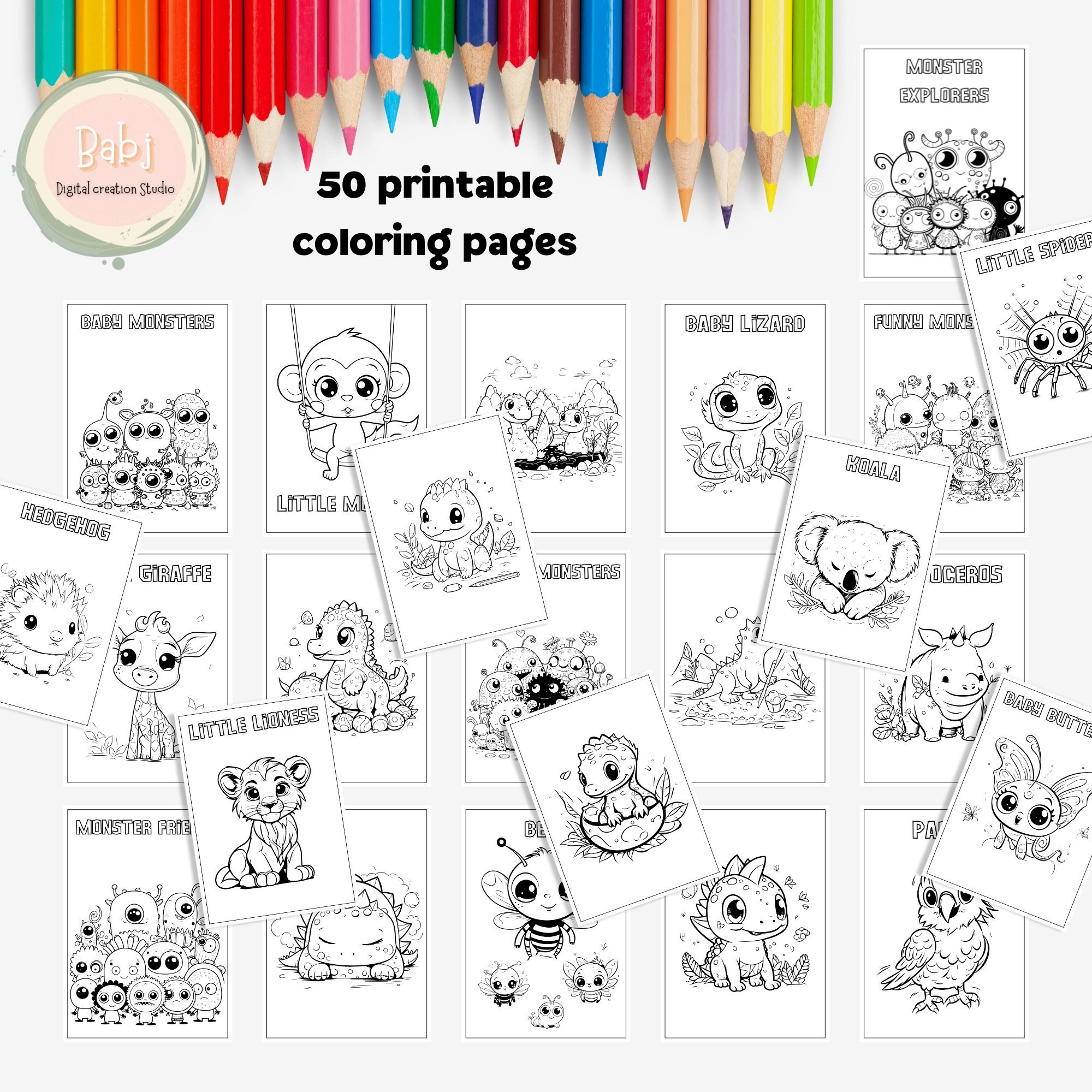 50 Kids Coloring Pages Printable Coloring Pages Kit for Kids Toddlers ...