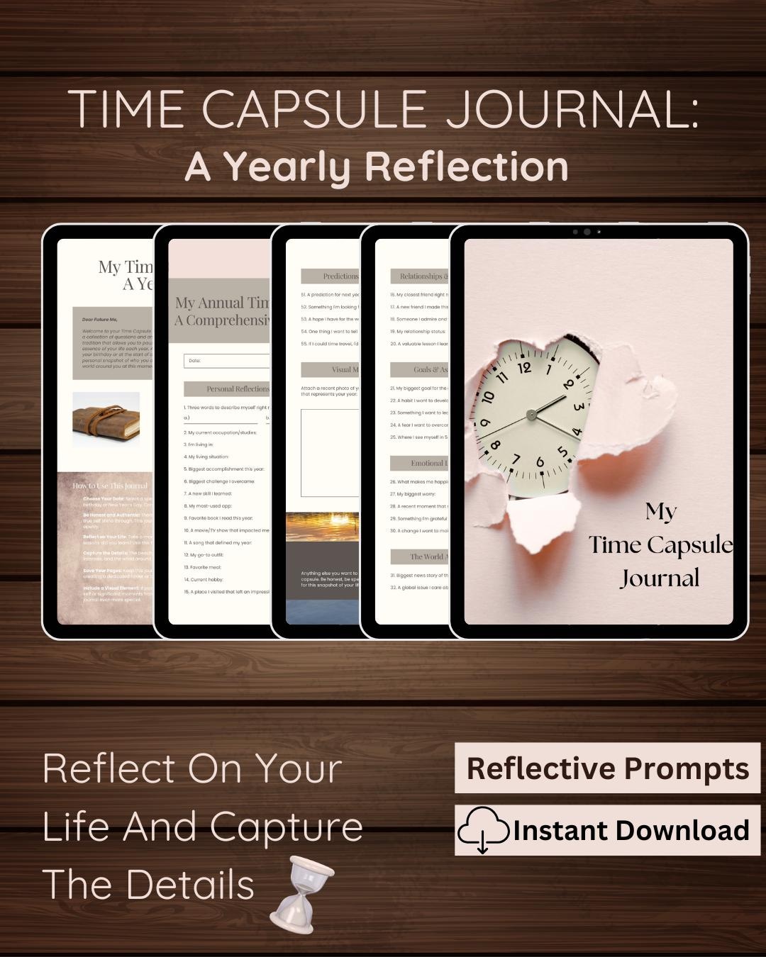 Digital Time Capsule Journal | Printable Reflection Prompts (PDF ...