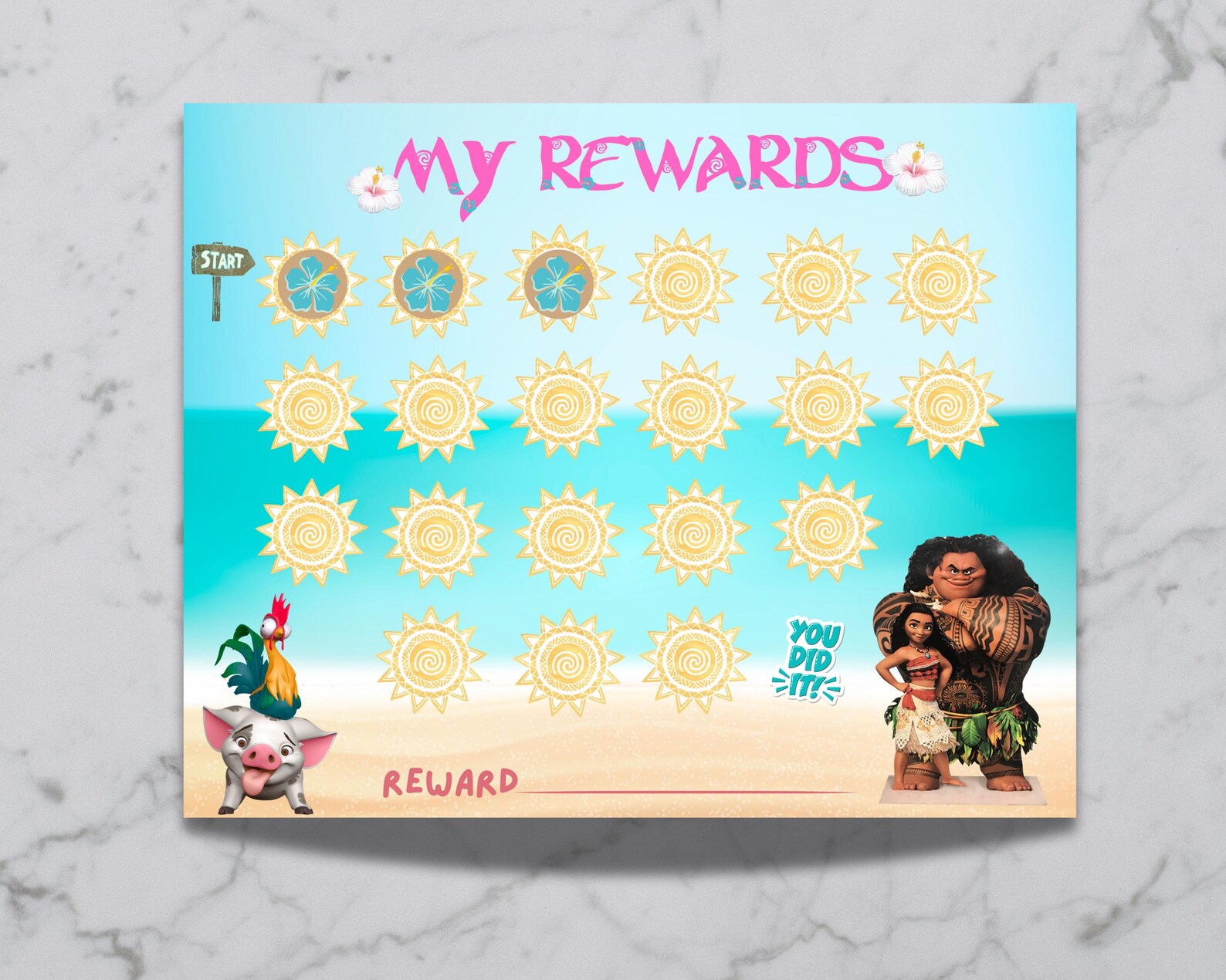 Moana Themed Reward Chart Printable | Tropical Behavior Chart for Kids ...