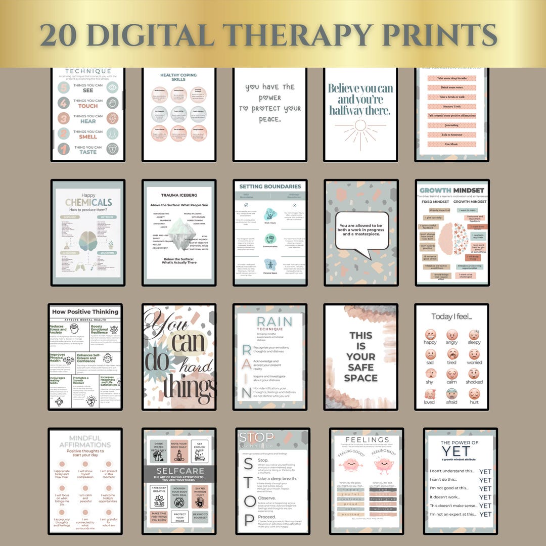 Therapy Wall Art Bundle – 20 Printable Mental Health Quotes, Therapist ...