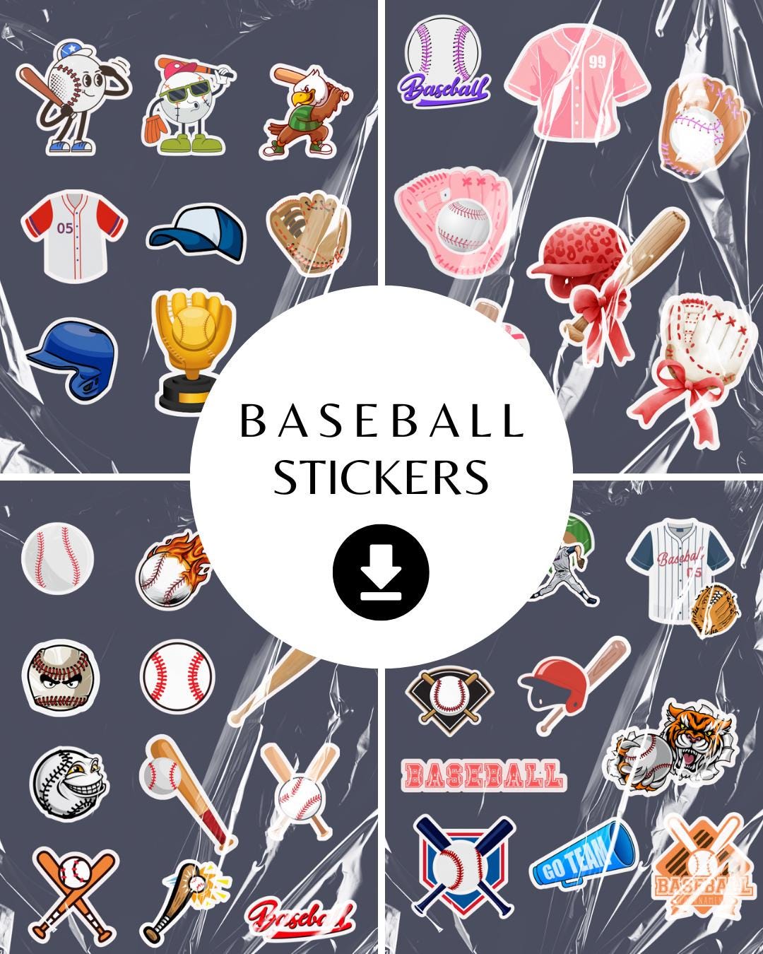 Digital Baseball Stickers | Printable Sports Stickers | Baseball ...