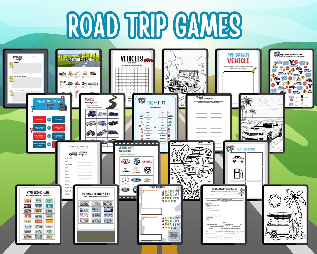 Road Trip Activity Bundle for Kids | Travel Games & Printables | Quiet ...