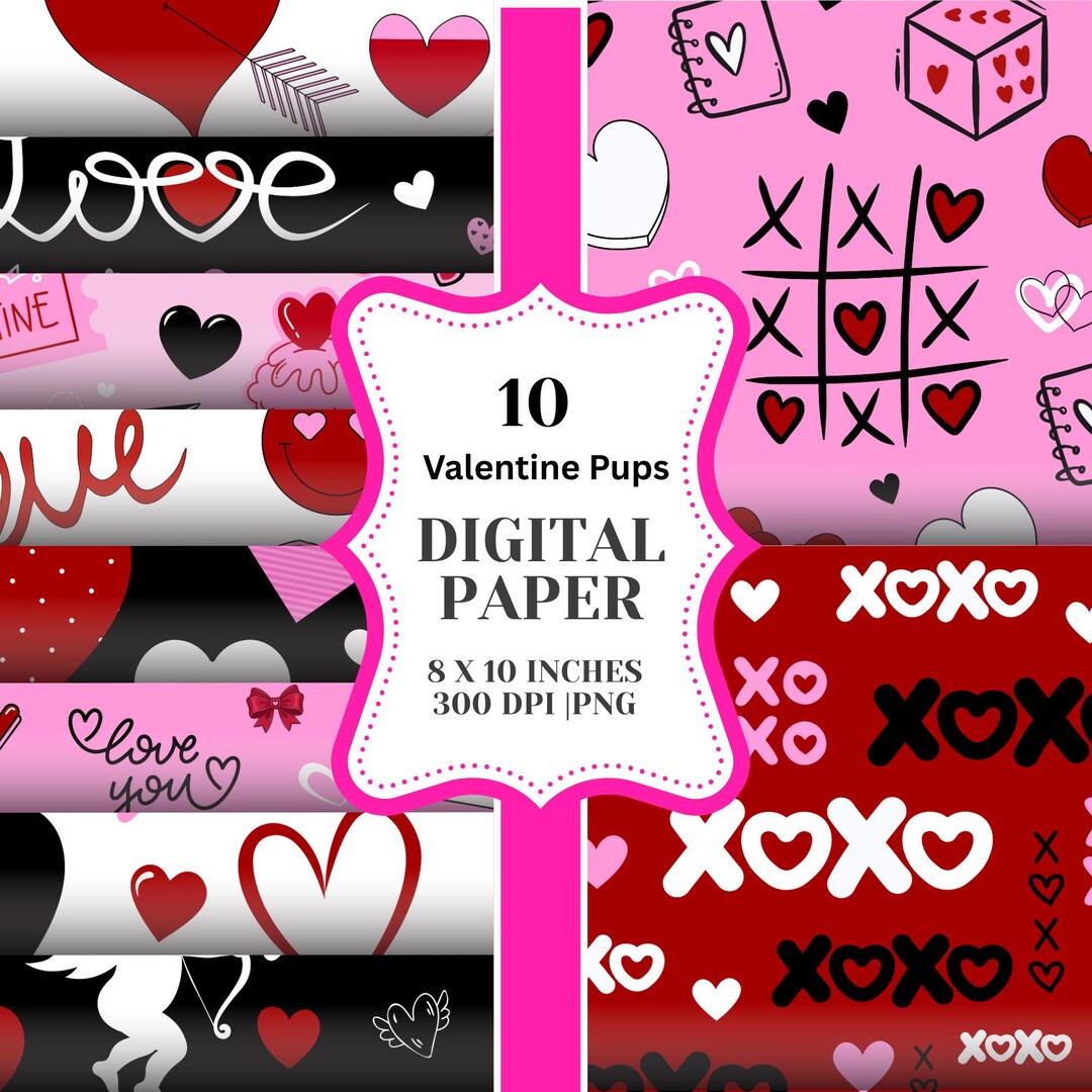 Valentine Digital Paper Pack | Red Black Pink White Patterns - Etsy