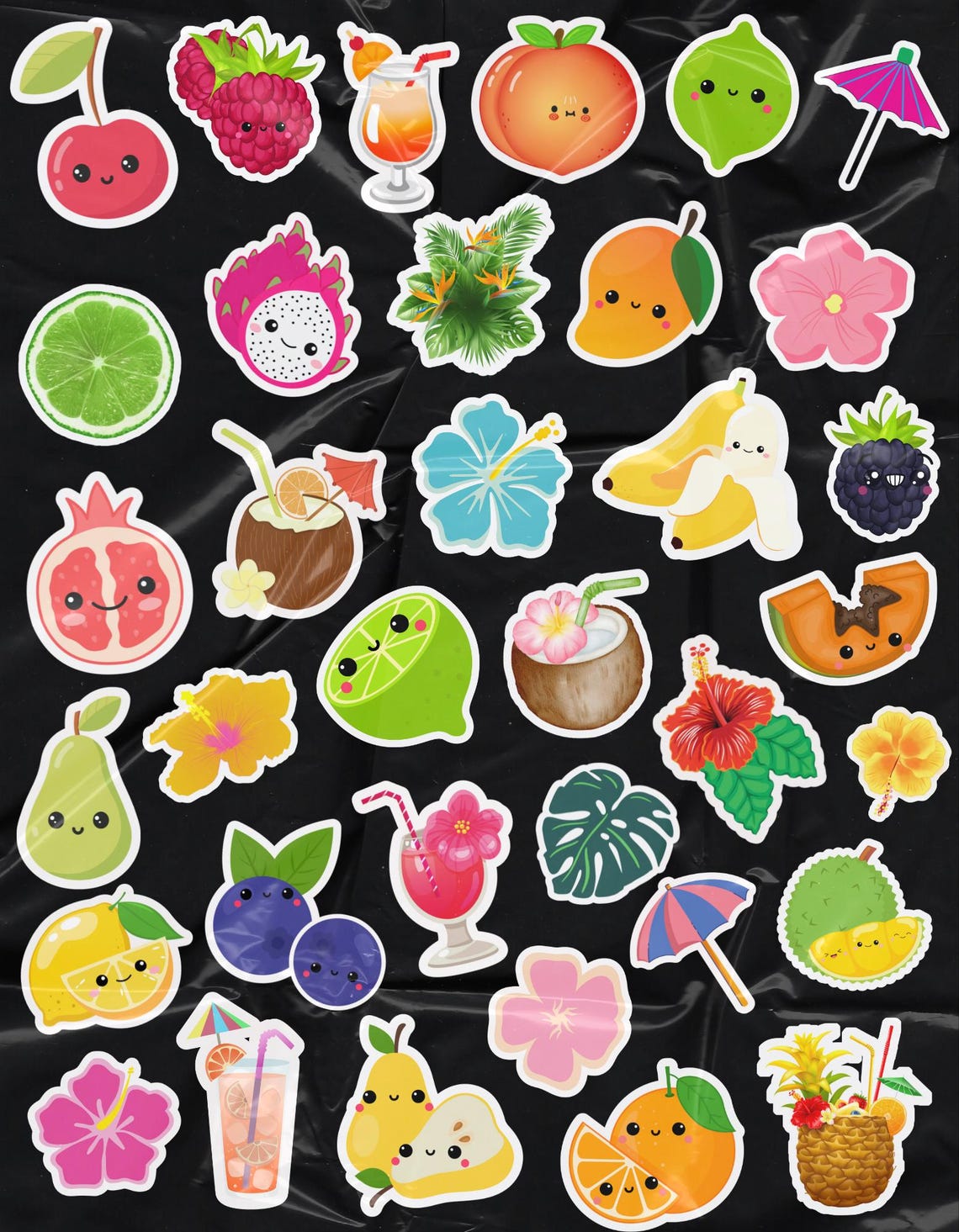 Digital Kawaii Fruit Stickers | Cute Fruit Clipart PNG | Printable ...