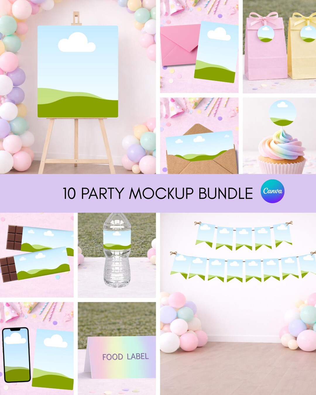 Pastel Party Mockup Bundle | Canva Drag & Drop - Etsy