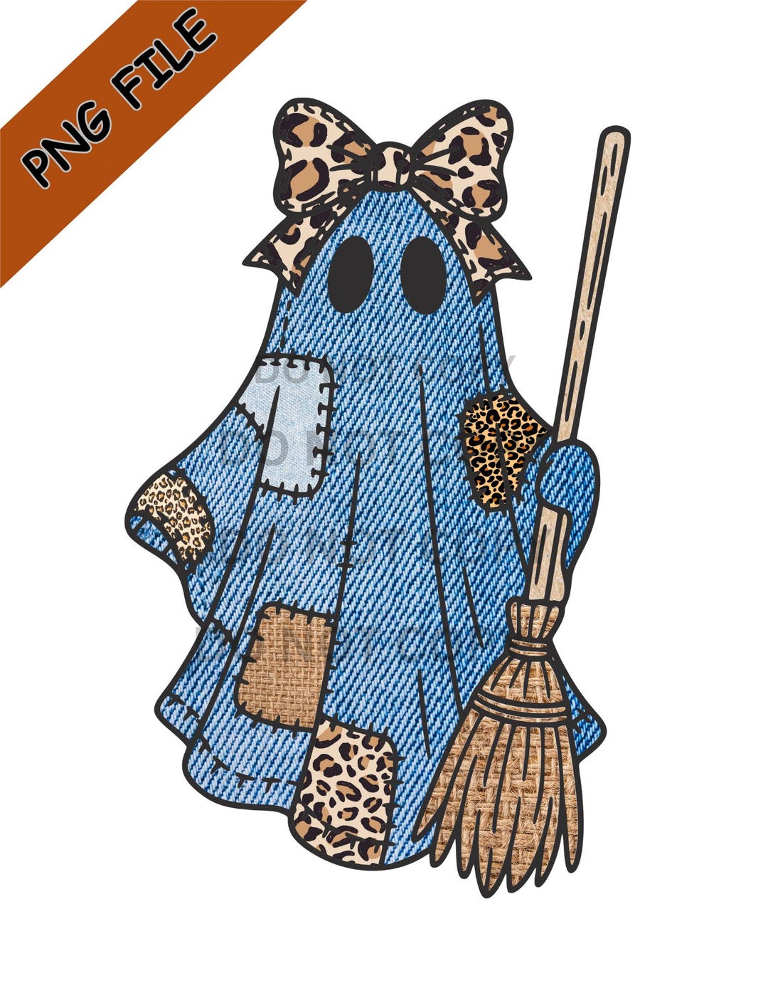 Denim and Leopard Patchwork Ghost PNG | Trendy Halloween Sublimation ...