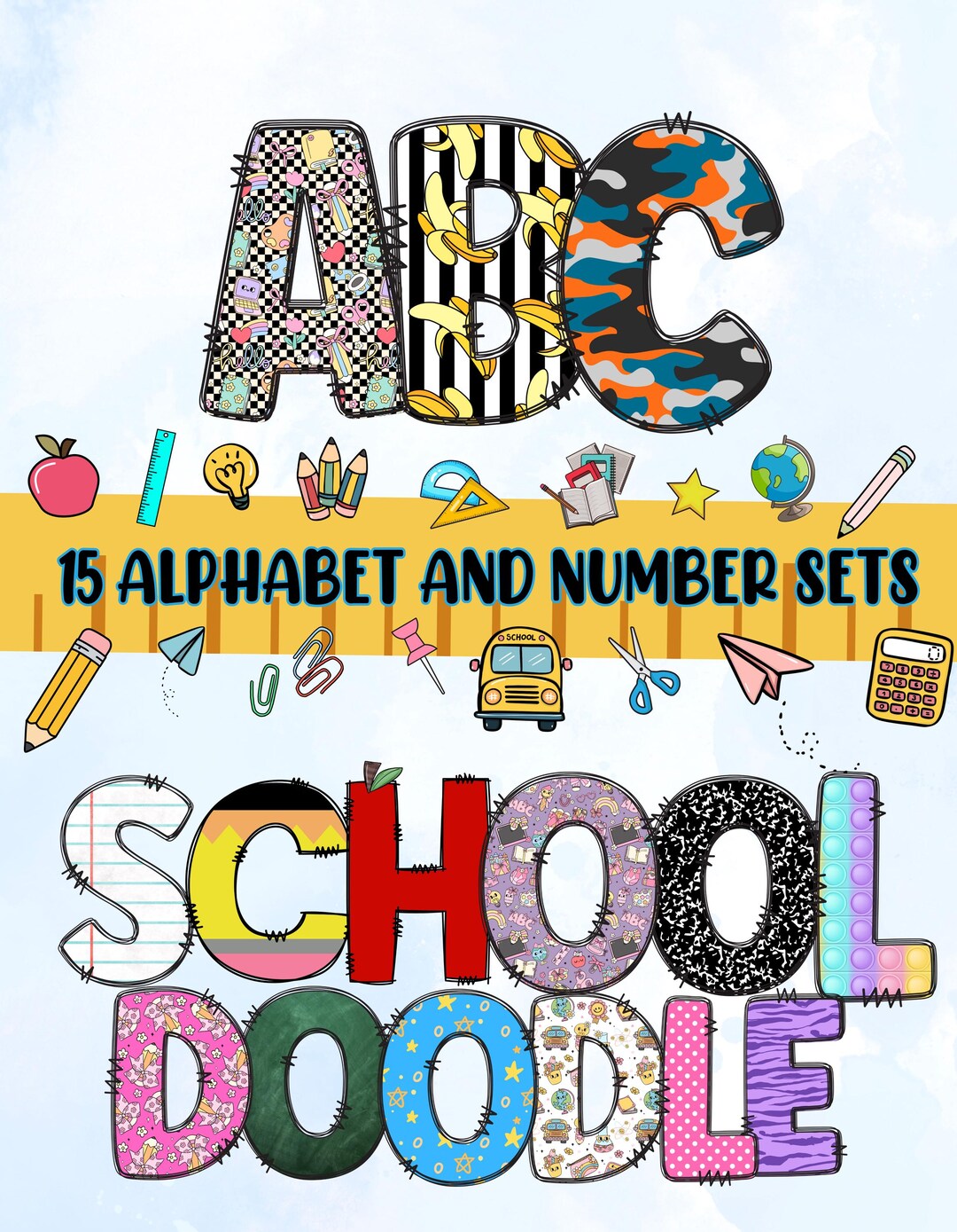School Doodle Clipart Bundle | Teacher Designs | Cute Classroom Pngs ...