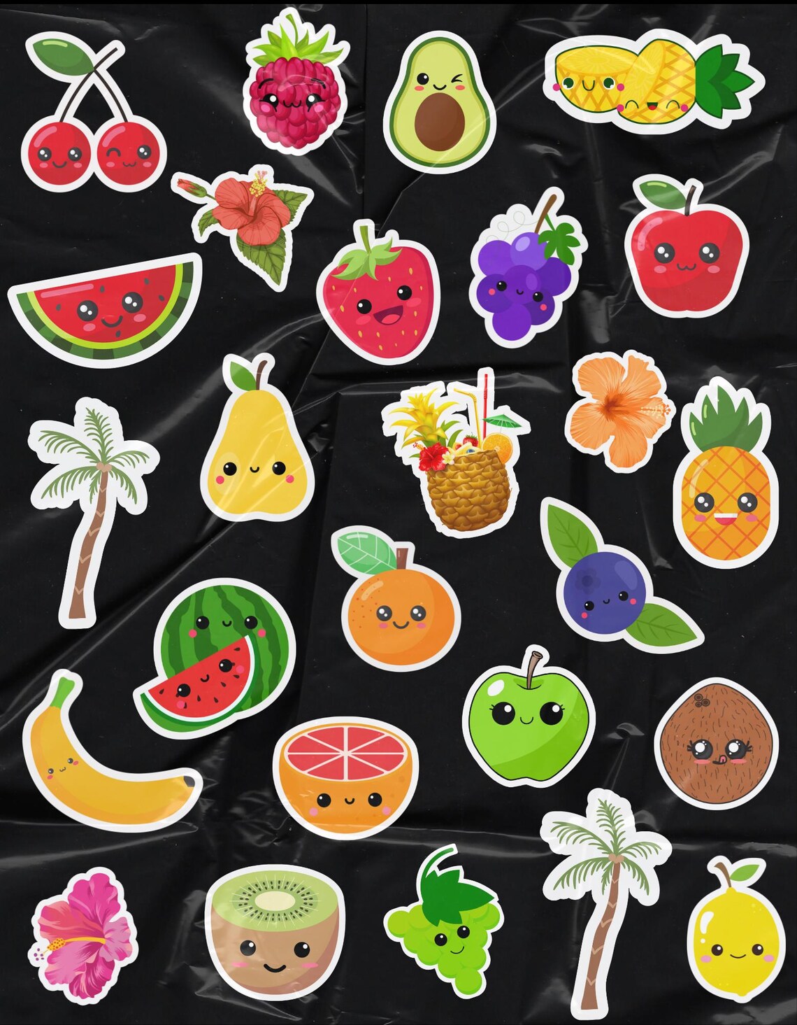 Digital Kawaii Fruit Stickers | Cute Fruit Clipart PNG | Printable ...