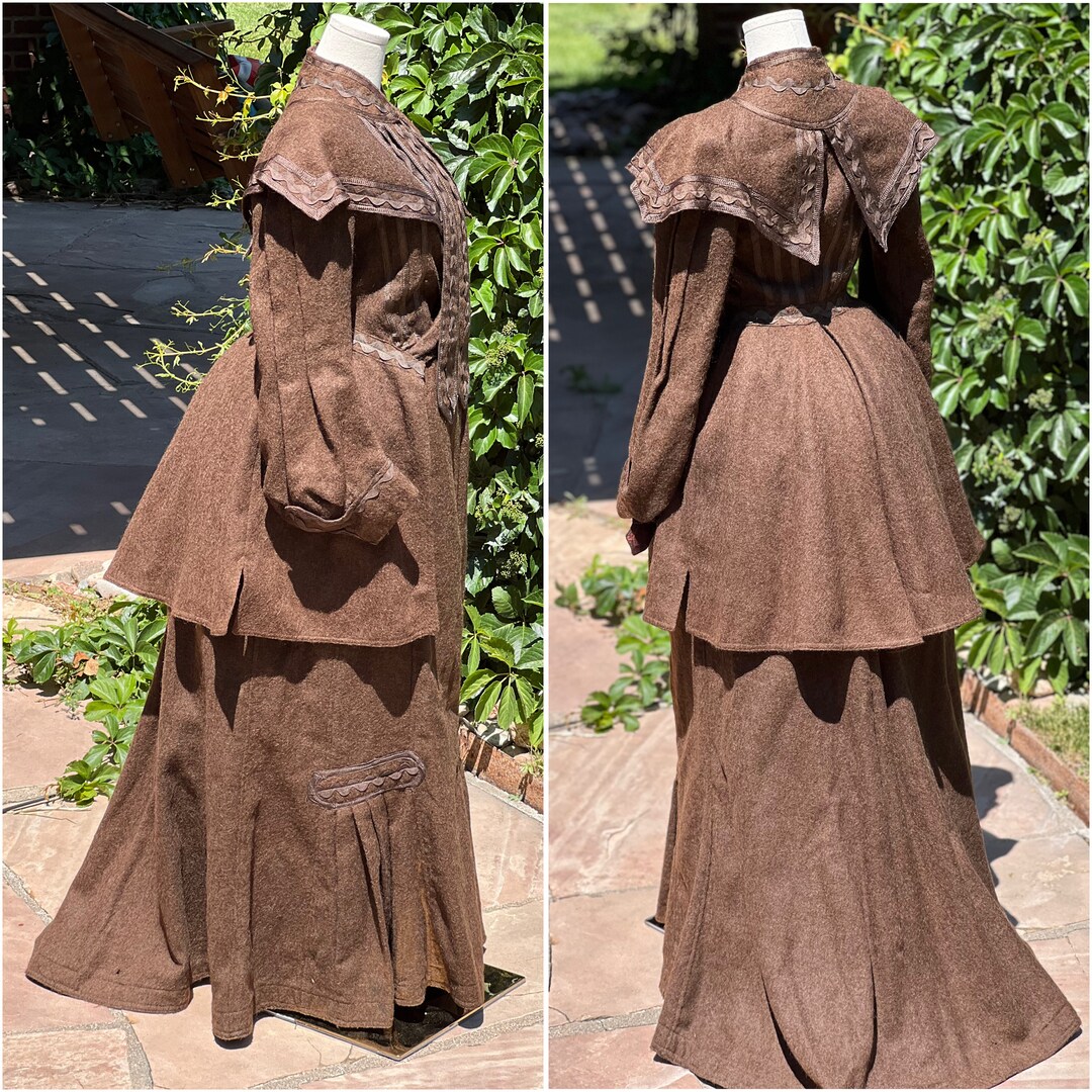 Antique Victorian Walking Suit 1880s 1890s 1900s Wool Silk Bodice Skirt ...