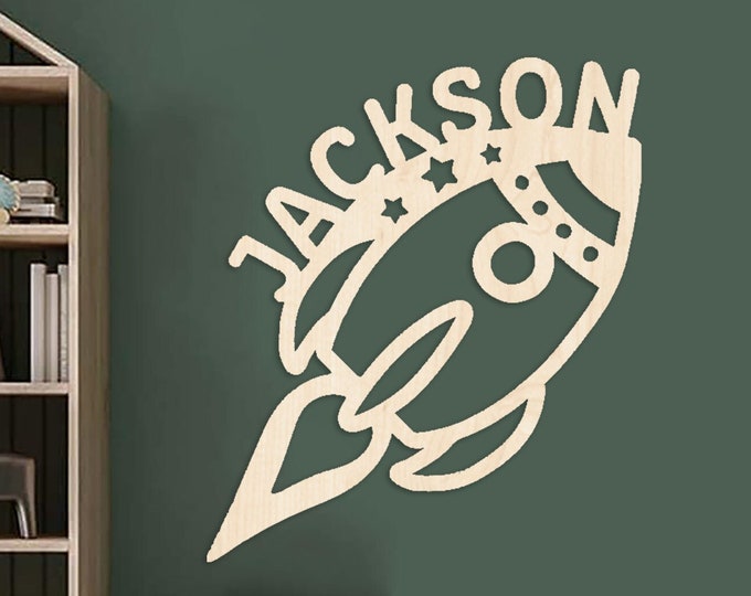 Name Sign Rocket Kids Room Sign Space Bedroom Nursery Decor Name Sign ...