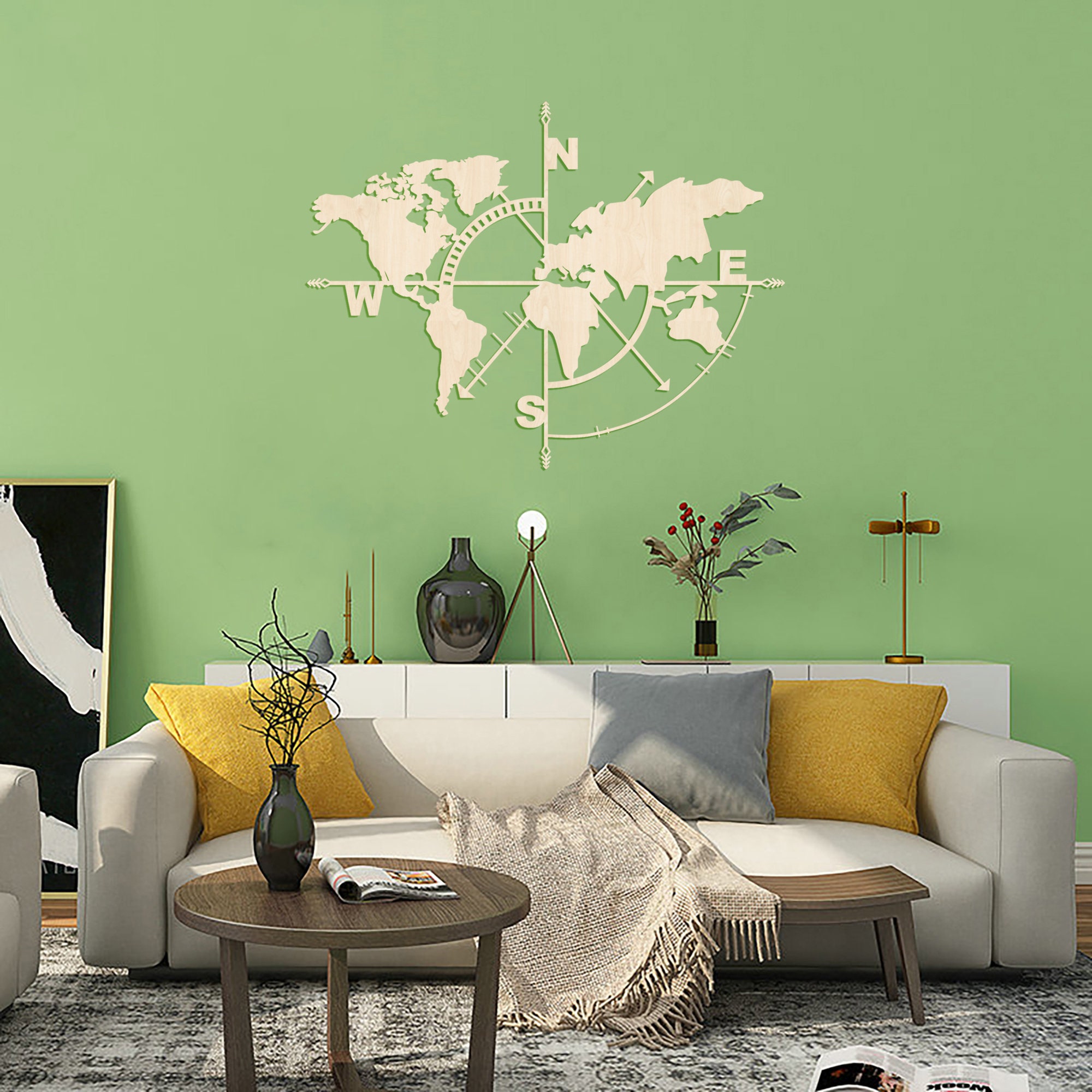 Large World Map Wooden Wall Artcompass Traveler Explorer - Etsy