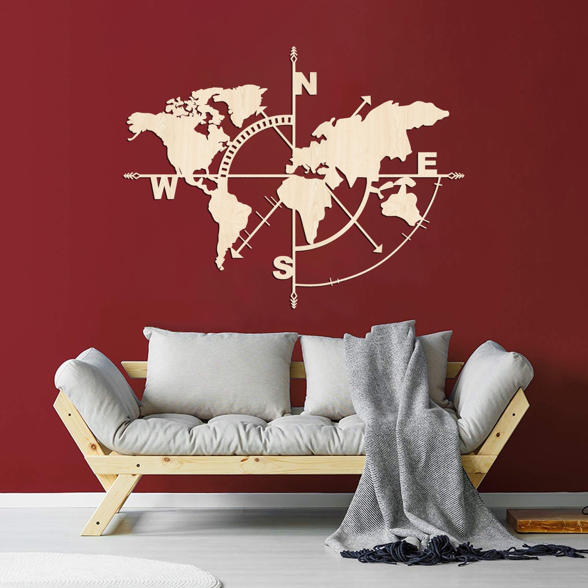 Large World Map Wooden Wall Artcompass Traveler Explorer Etsy