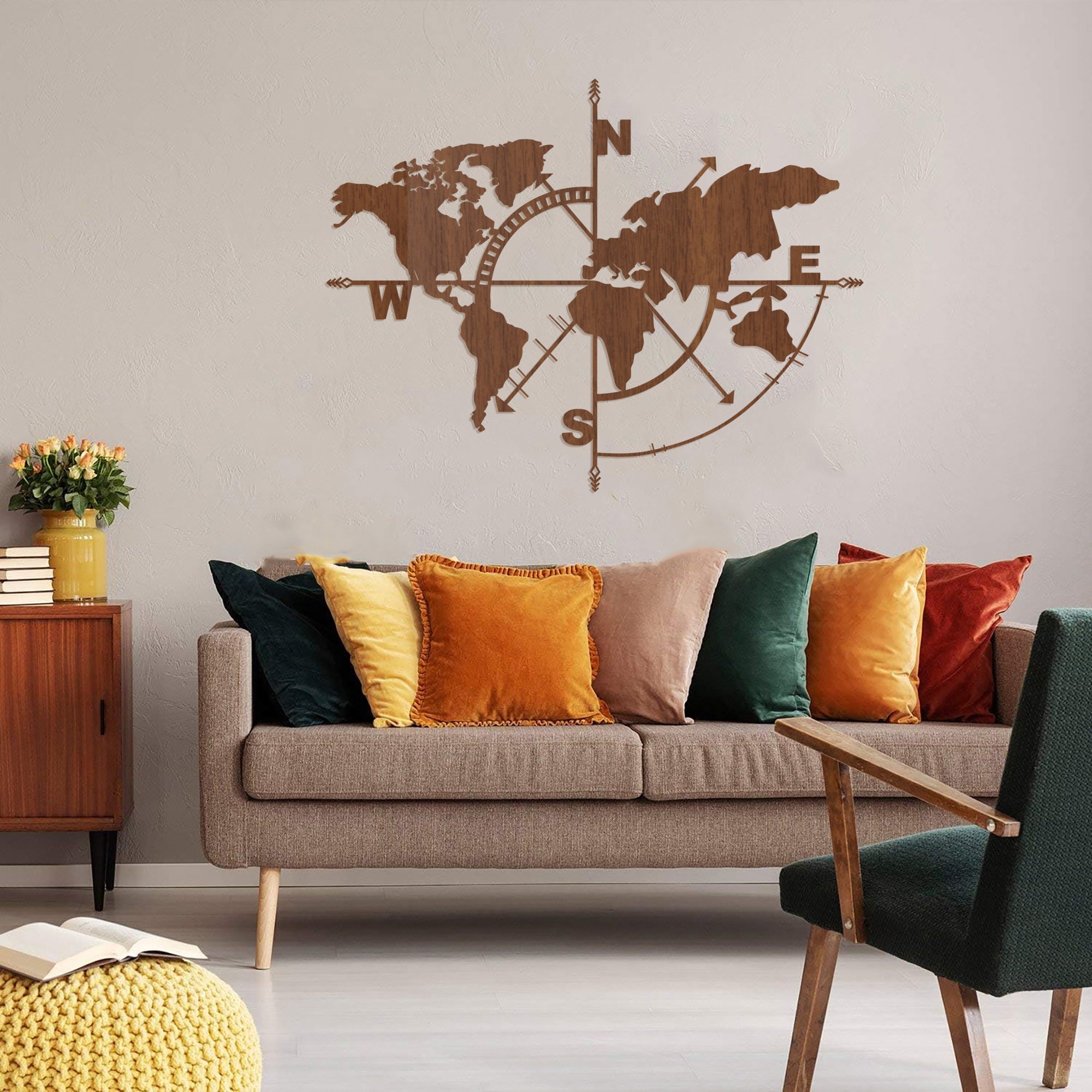 Large World Map Wooden Wall Artcompass Traveler Explorer - Etsy