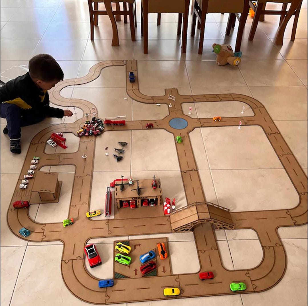 Wooden Road Track Set,toddler Gift for Kids,baby Boy Puzzle Gift,garage ...