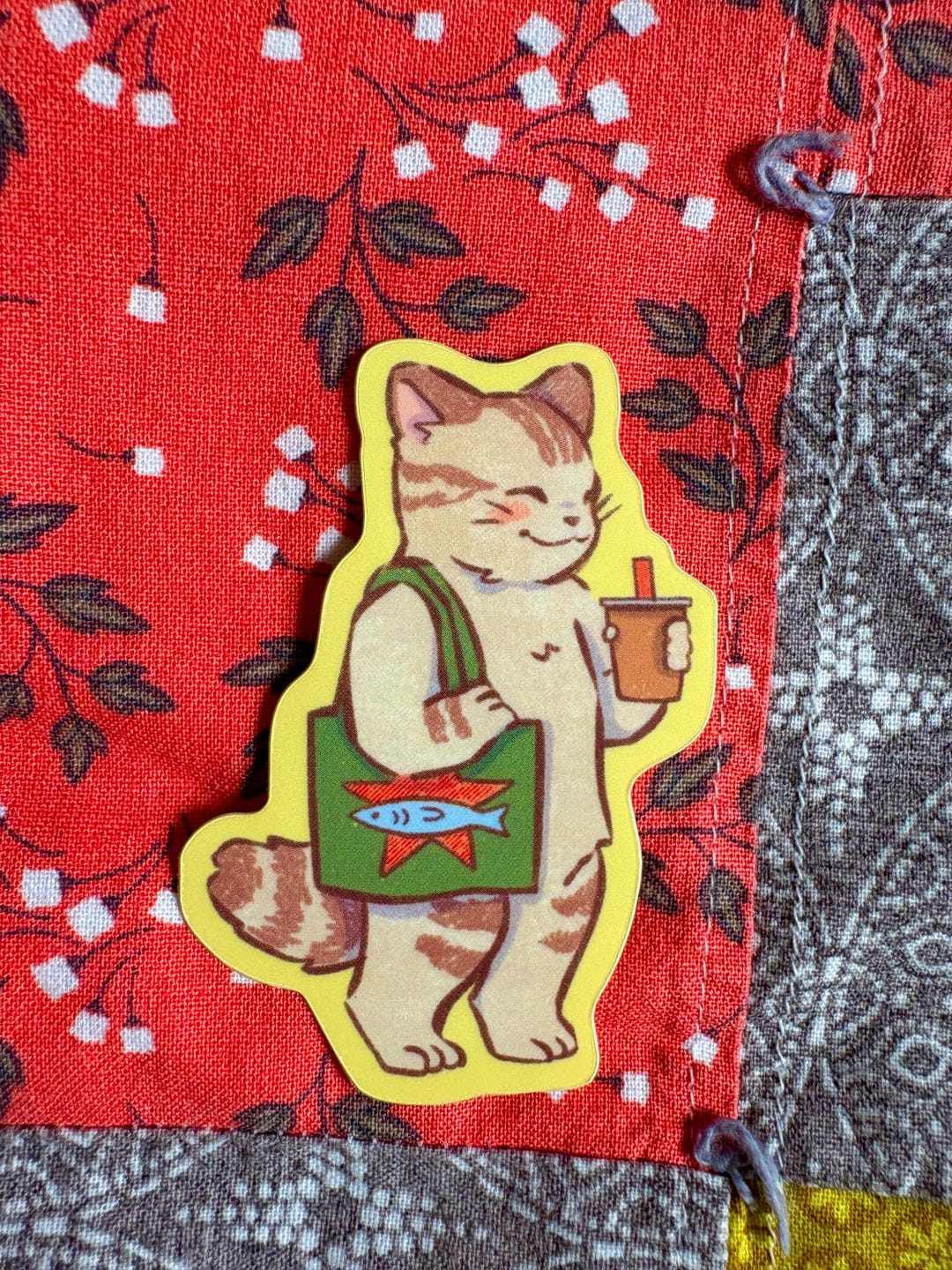 Coffee Cat Sticker | Cute Cat Sticker | Tote Bag Cat Sticker ...