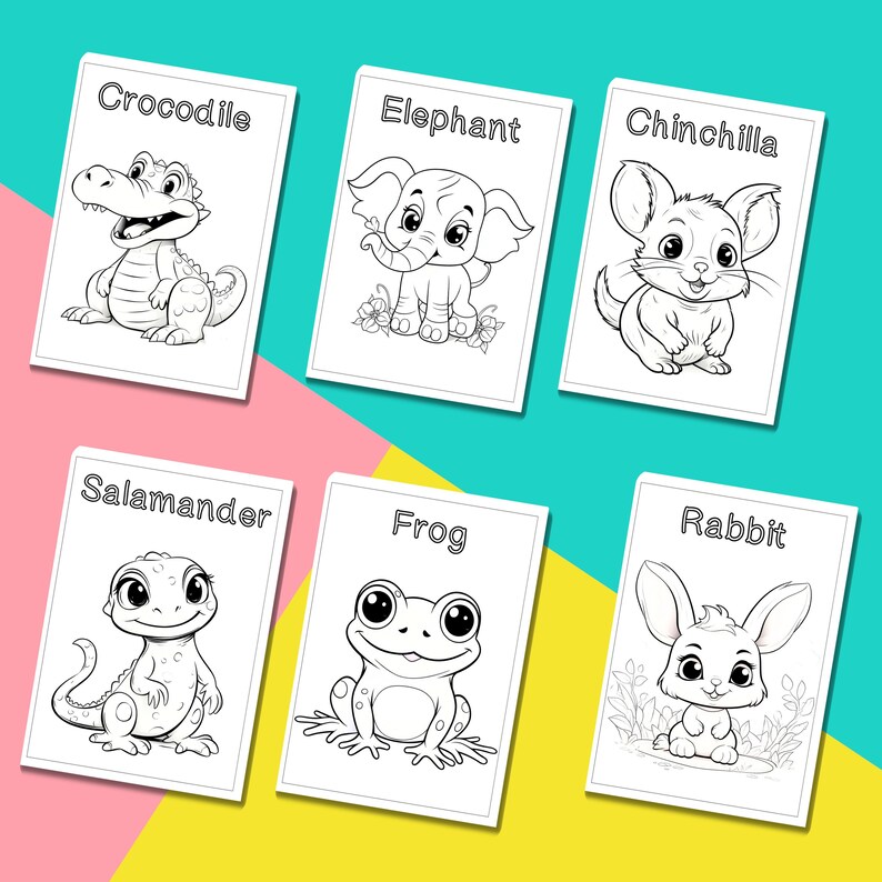 Coloring Book of 60 Cute Animals, Kids, Adults, Coloring Page ...