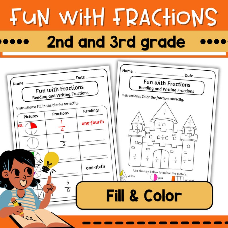 Fractions Unit Worksheets Coloring & Writing Reading Activities - Etsy