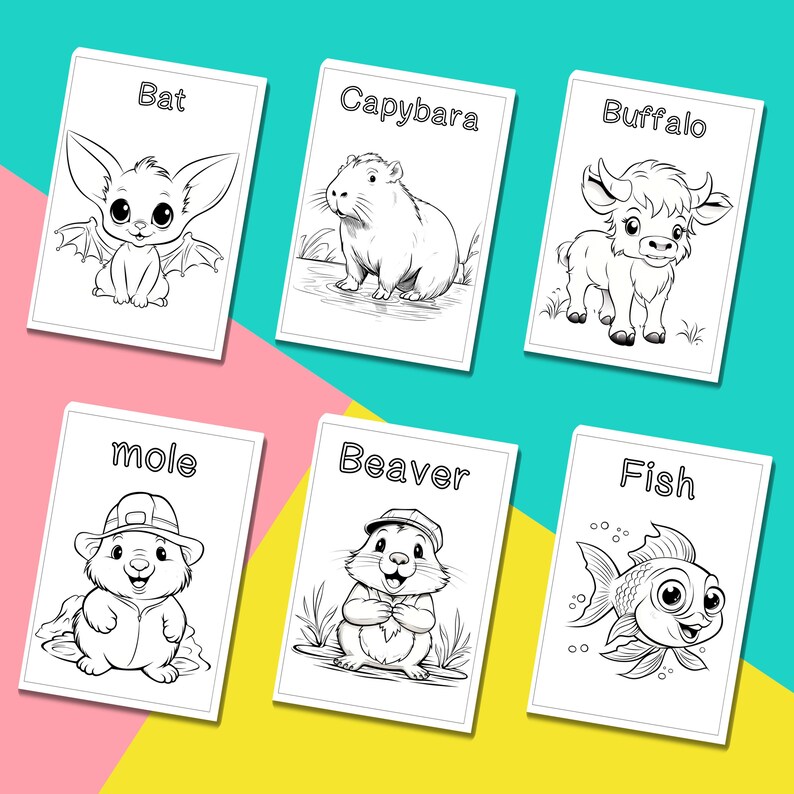 Coloring Book of 60 Cute Animals, Kids, Adults, Coloring Page ...