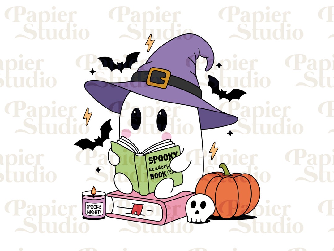 Cute Spooky Ghost READING PNG SVG, Bookish Png, Bookish Clipart ...