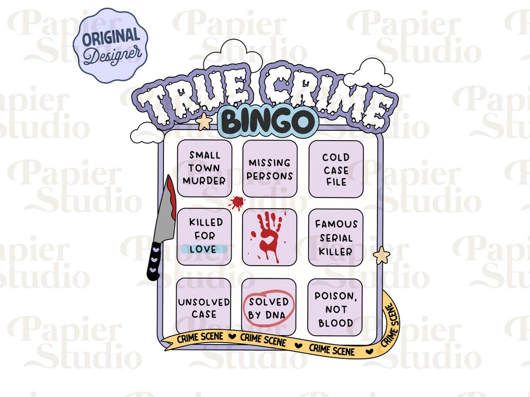 True Crime Bingo PNG SVG, Bookish Clipart, Designs for Stickers, Trendy ...