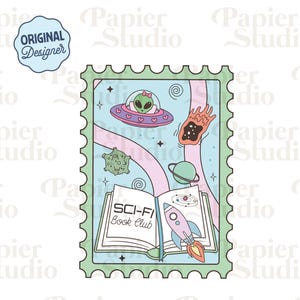 Sci Fi Postage Stamps PNG SVG, Bookish Clipart, Artsy Design for ...