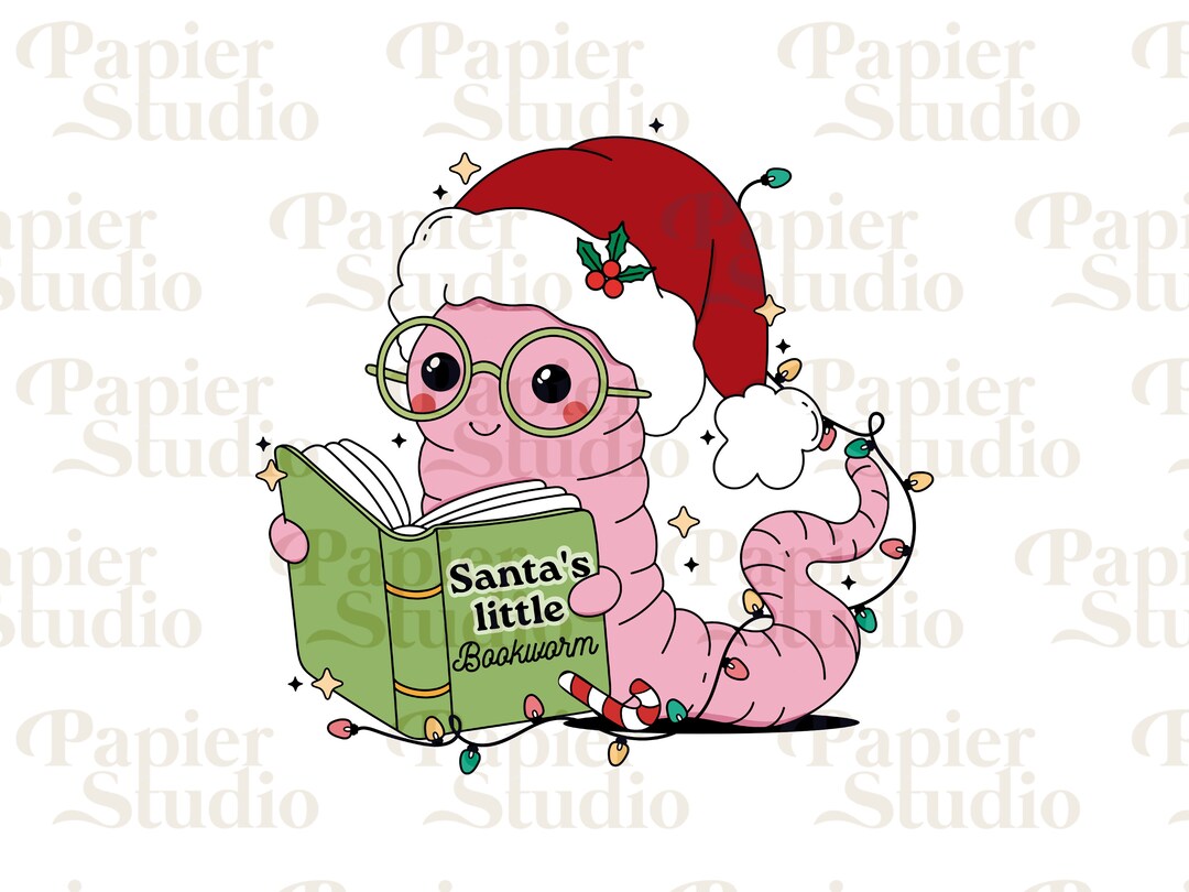 Santas Little BOOKWORM Reading PNG SVG, Bookish Png, Bookish Clipart ...