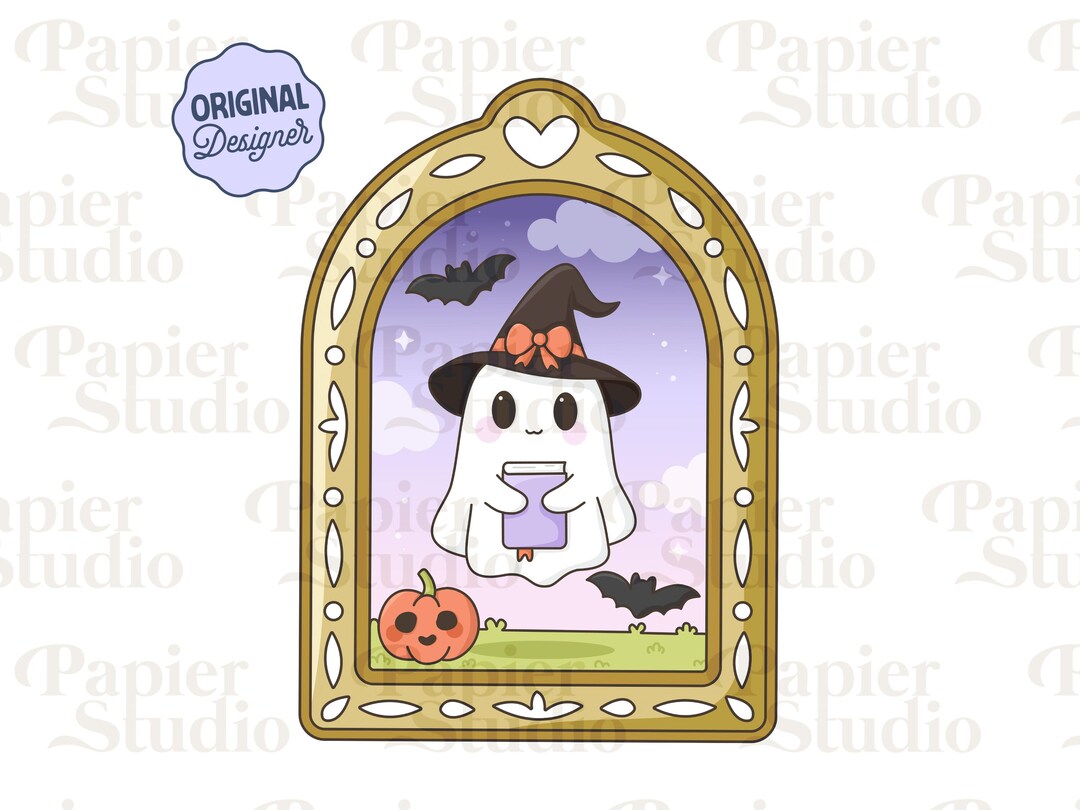 Cute Ghost Reading Frame PNG SVG, Cute Bookish Fall Design for Stickers ...