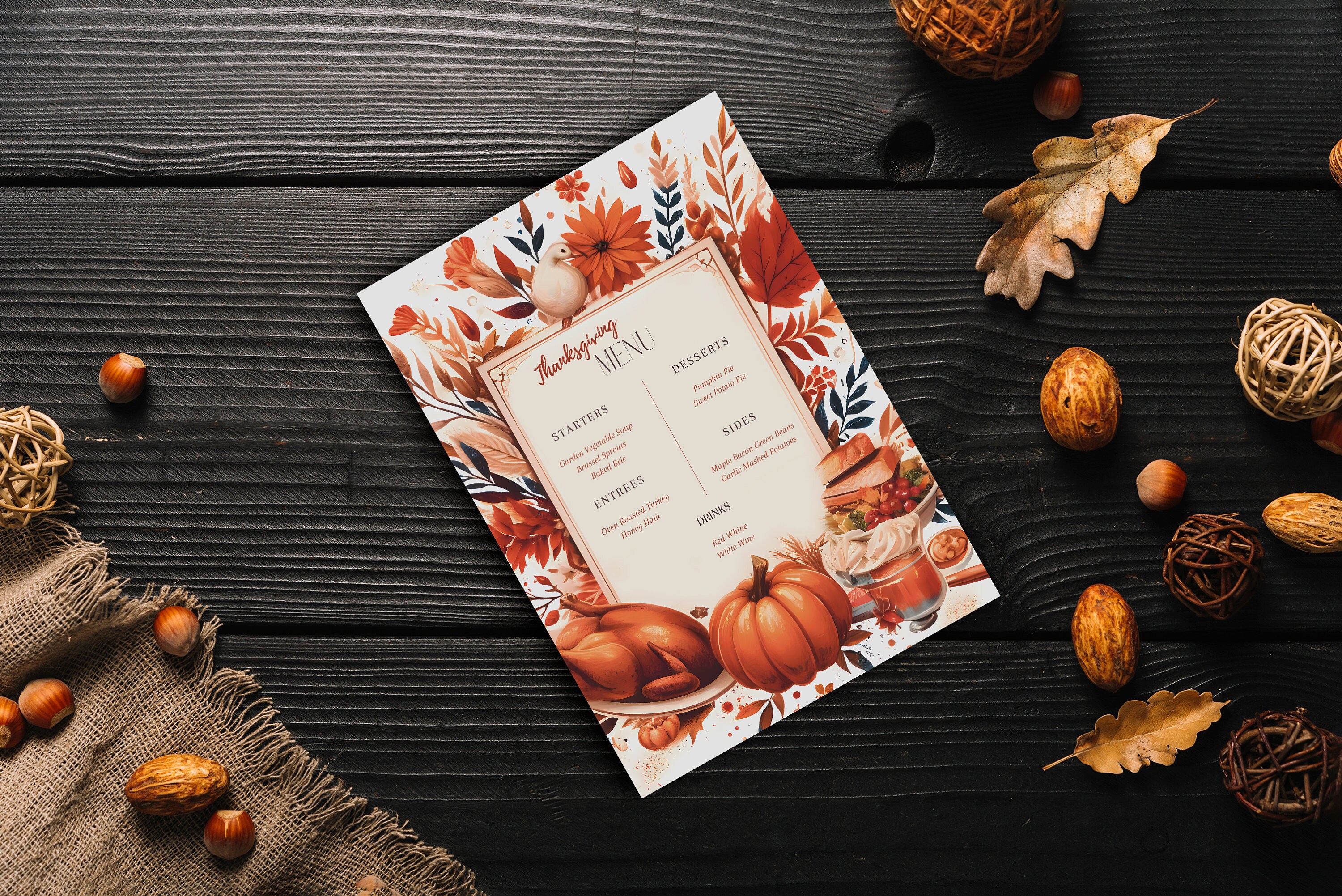 Thanksgiving Menu Template, Dinner Menu Printable, Fall Menu Card ...