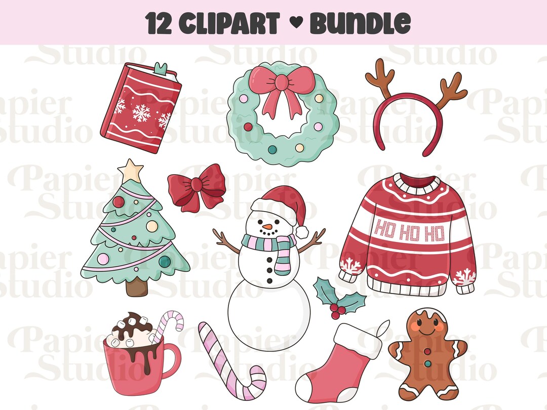 Bookish Christmas Clipart Bundle PNG SVG, Bookish Christmas Clipart ...