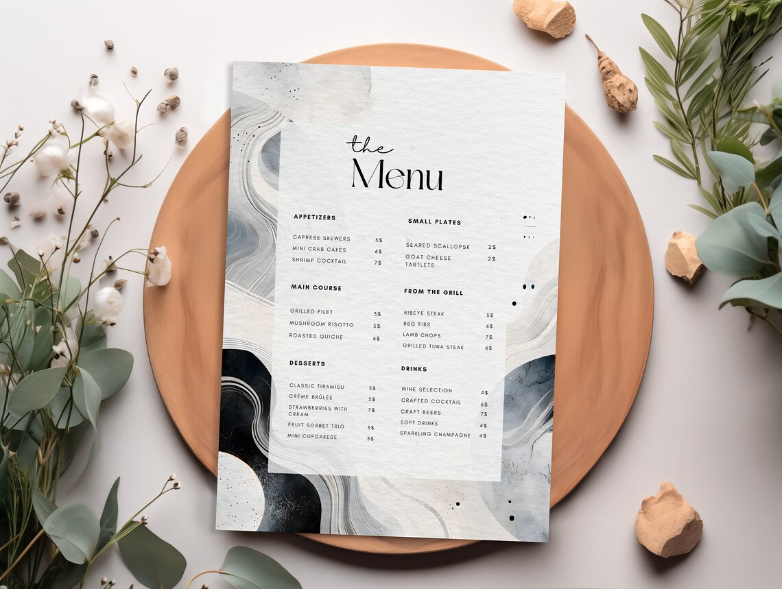 Restaurant Menu Card Template Dinner Menu Printable - Etsy