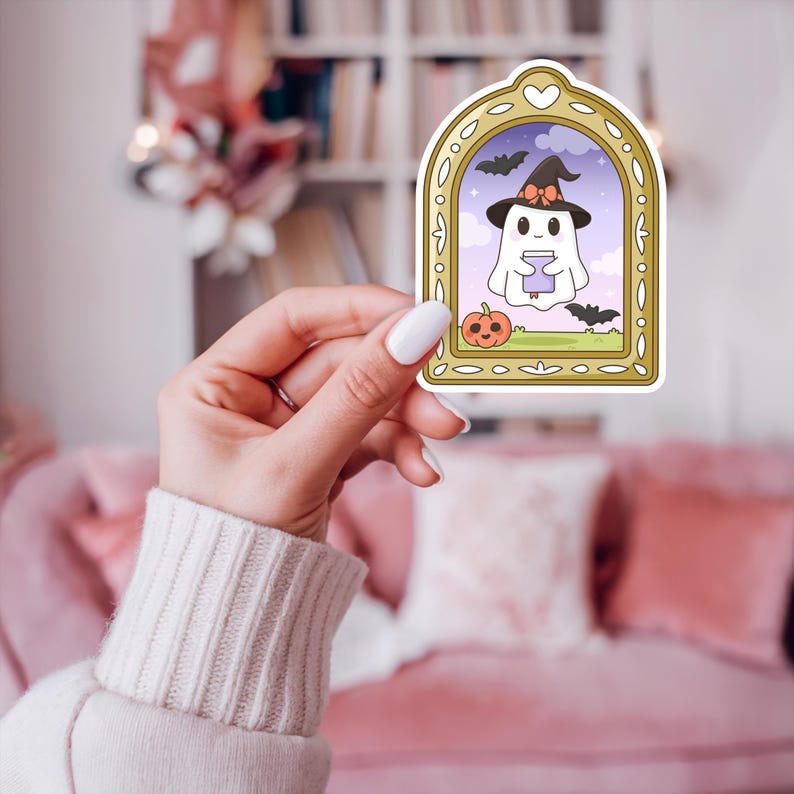 Cute Ghost Reading Frame PNG SVG, Cute Bookish Fall Design for Stickers ...