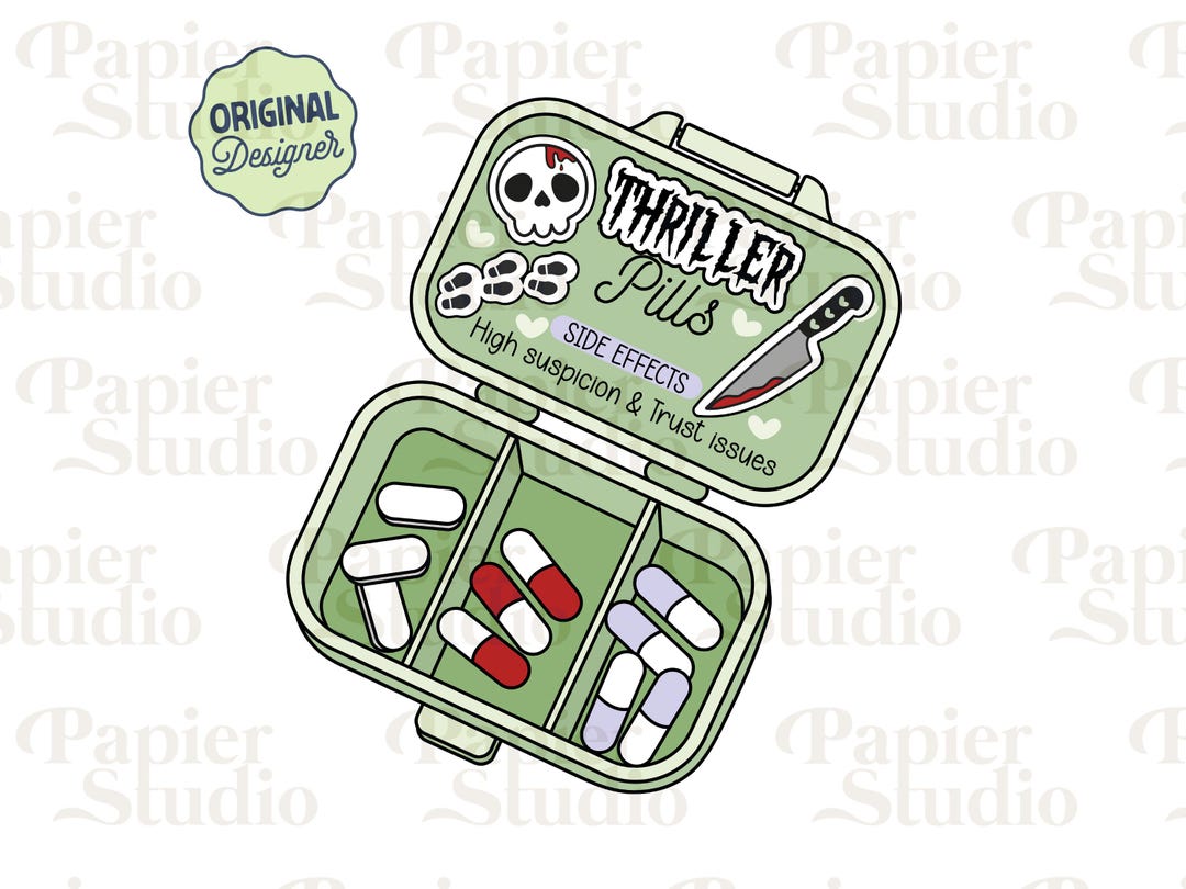 Thriller Pill Box PNG SVG, Trendy Cute Bookish Clipart, Designs for ...