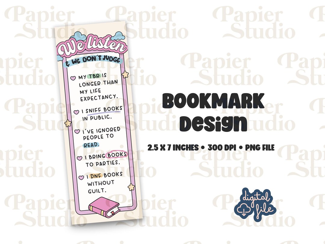We Listen and We Don't Judge Bookmark Design, PNG File, Aesthetic ...