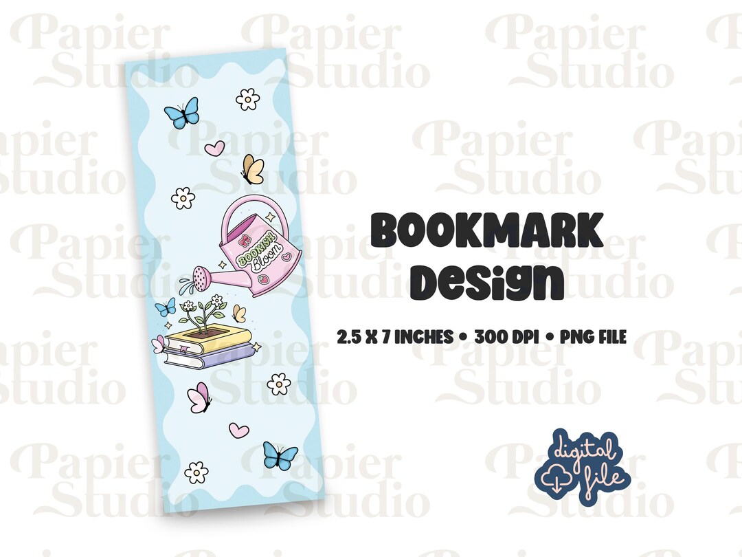 Bookish Bloom Bookmarks Design, PNG File, Aesthetic Printed Bookmark ...