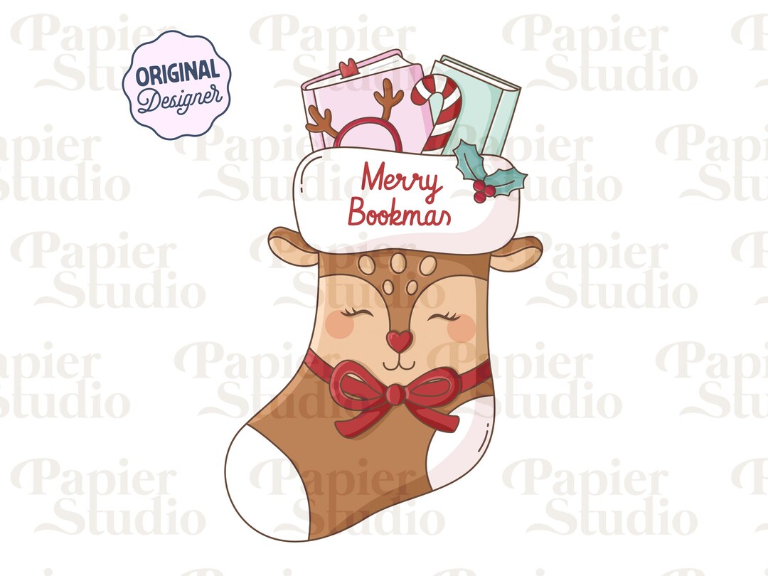 Merry Bookmas Stocking PNG SVG, Cute Bookish Christmas Clipart, Xmas ...