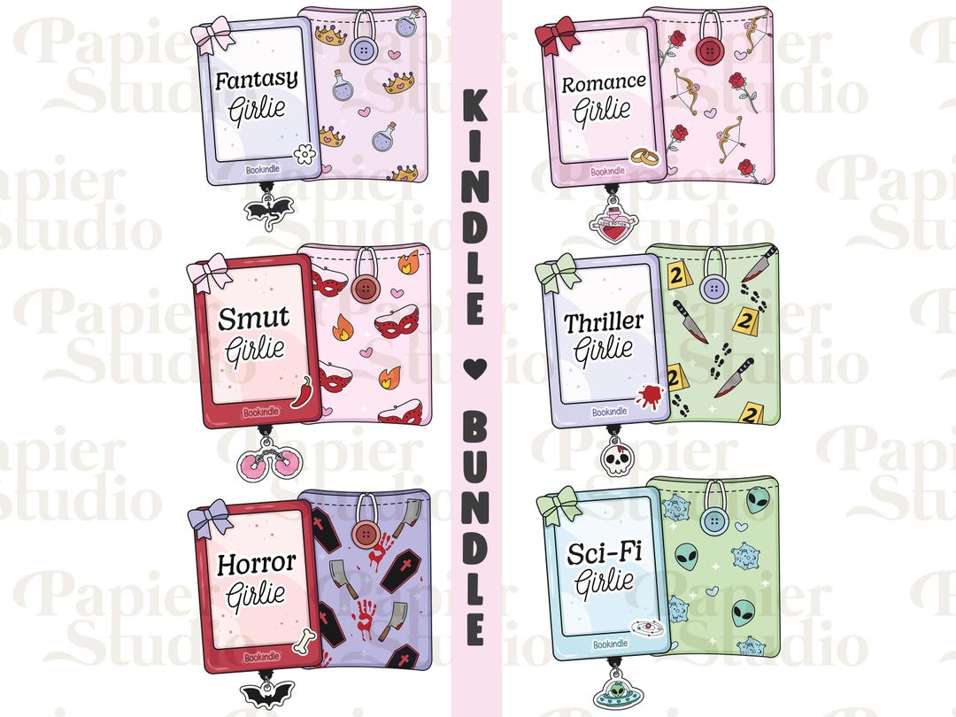 Kindle Girlie Bundle PNG SVG, Trendy Bookish Clipart, Cute Design for ...