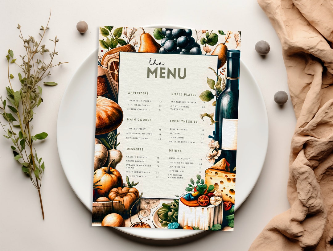 Restaurant Menu Card Template, Dinner Menu Printable, Restaurant Menu ...