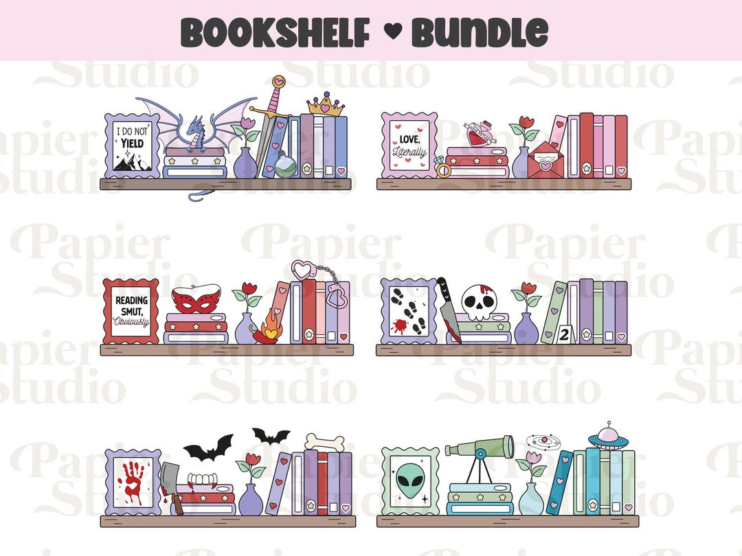 Bookish Bookshelf Bundle PNG SVG, Trendy Bookish Clipart, Design for ...