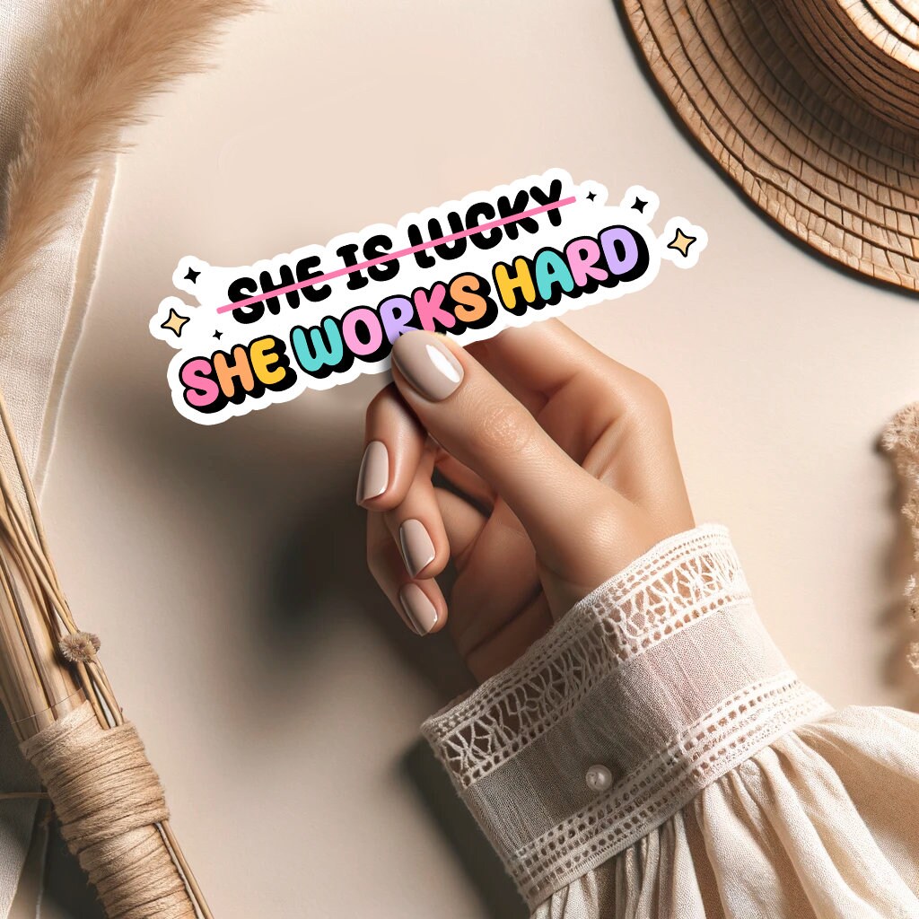 She is Lucky, She Works Hard PNG SVG, Designs for Stickers, Self Love ...