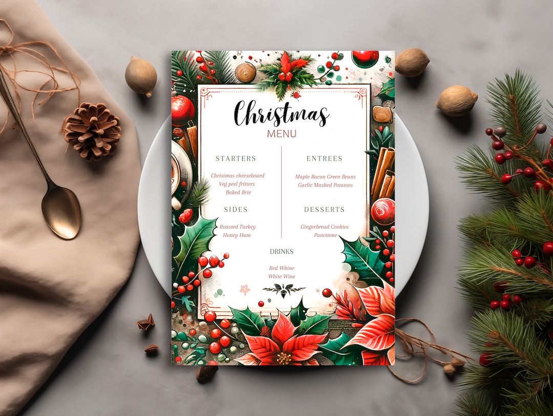 Christmas Menu Template, Dinner Menu Printable, Christmas Menu Card ...