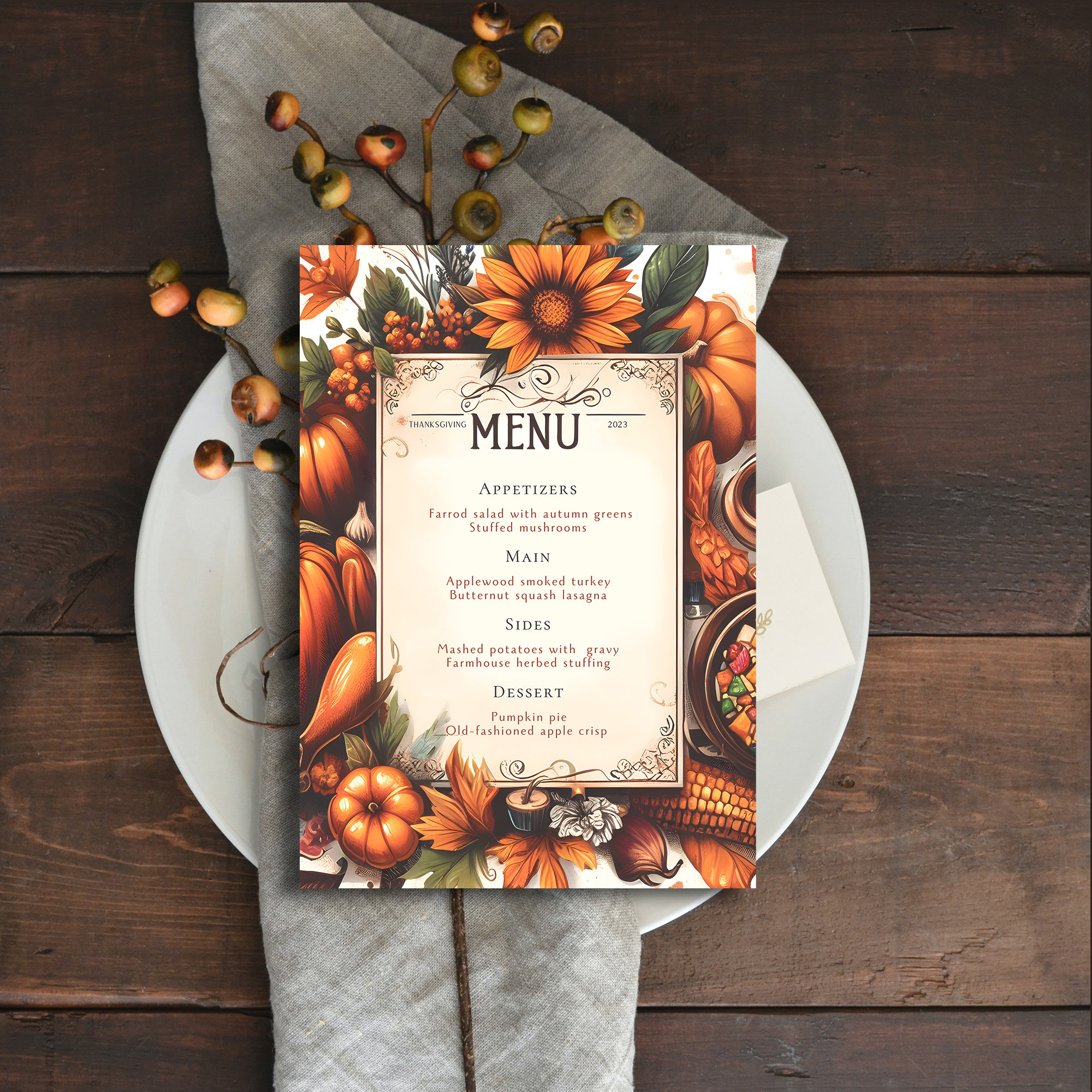 Thanksgiving Menu Template, Dinner Menu Printable, Fall Menu Card ...