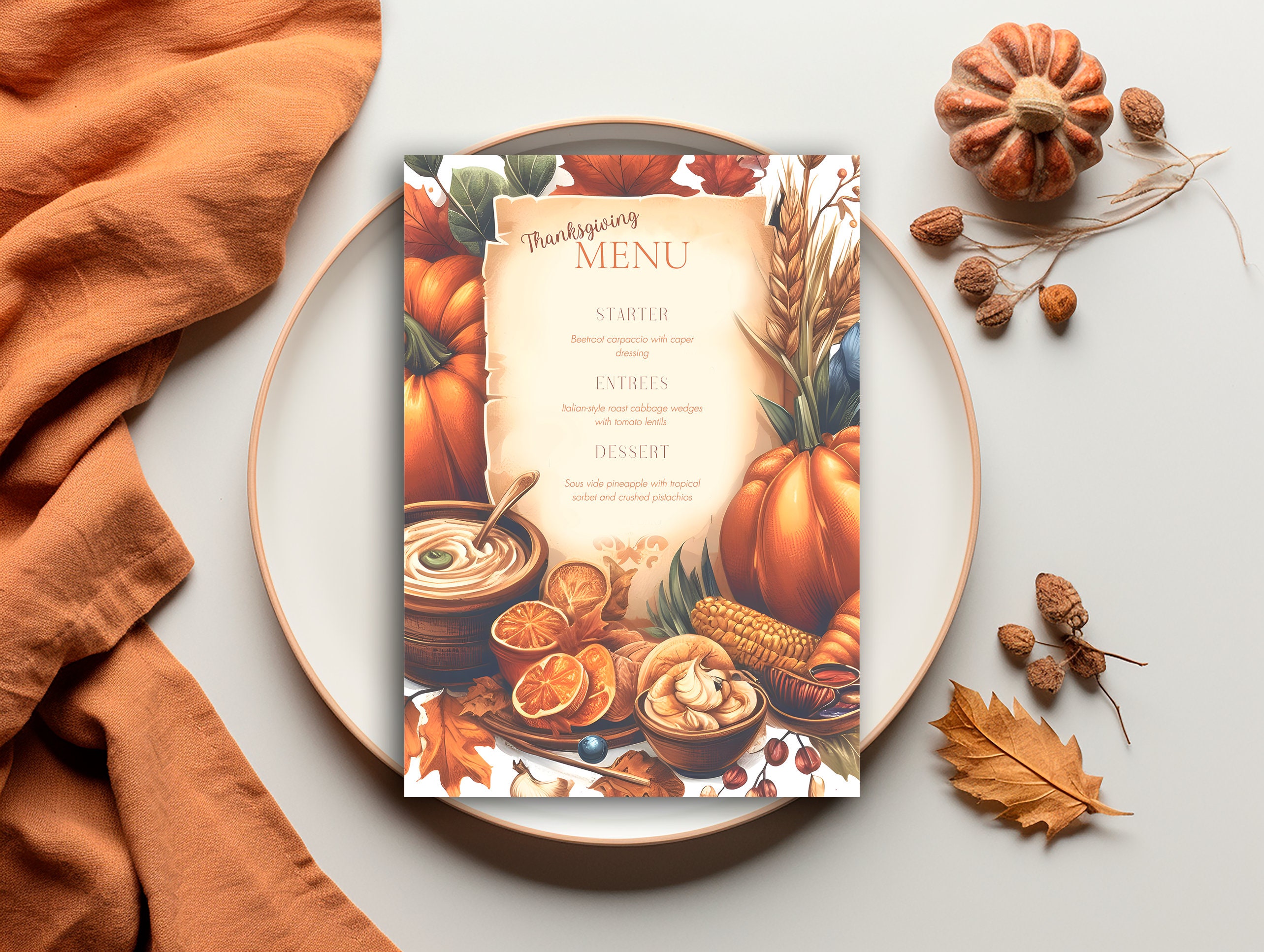 Thanksgiving Menu Template, Dinner Menu Printable, Fall Menu Card ...