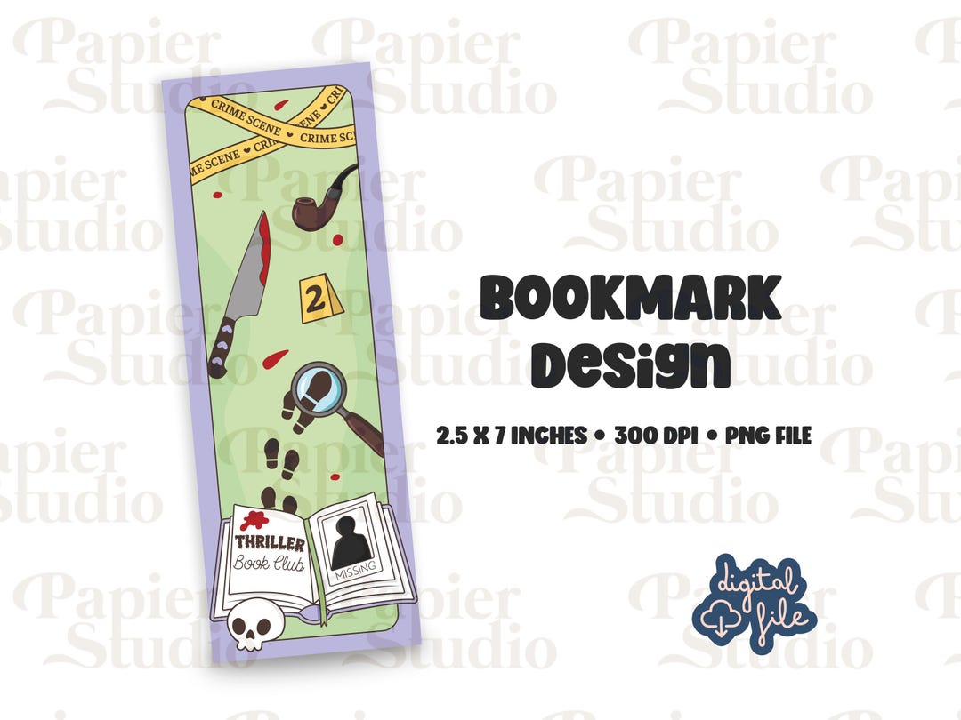 Thriller Book Club Bookmarks Design PNG, Trendy Printed Bookmark, Cute ...
