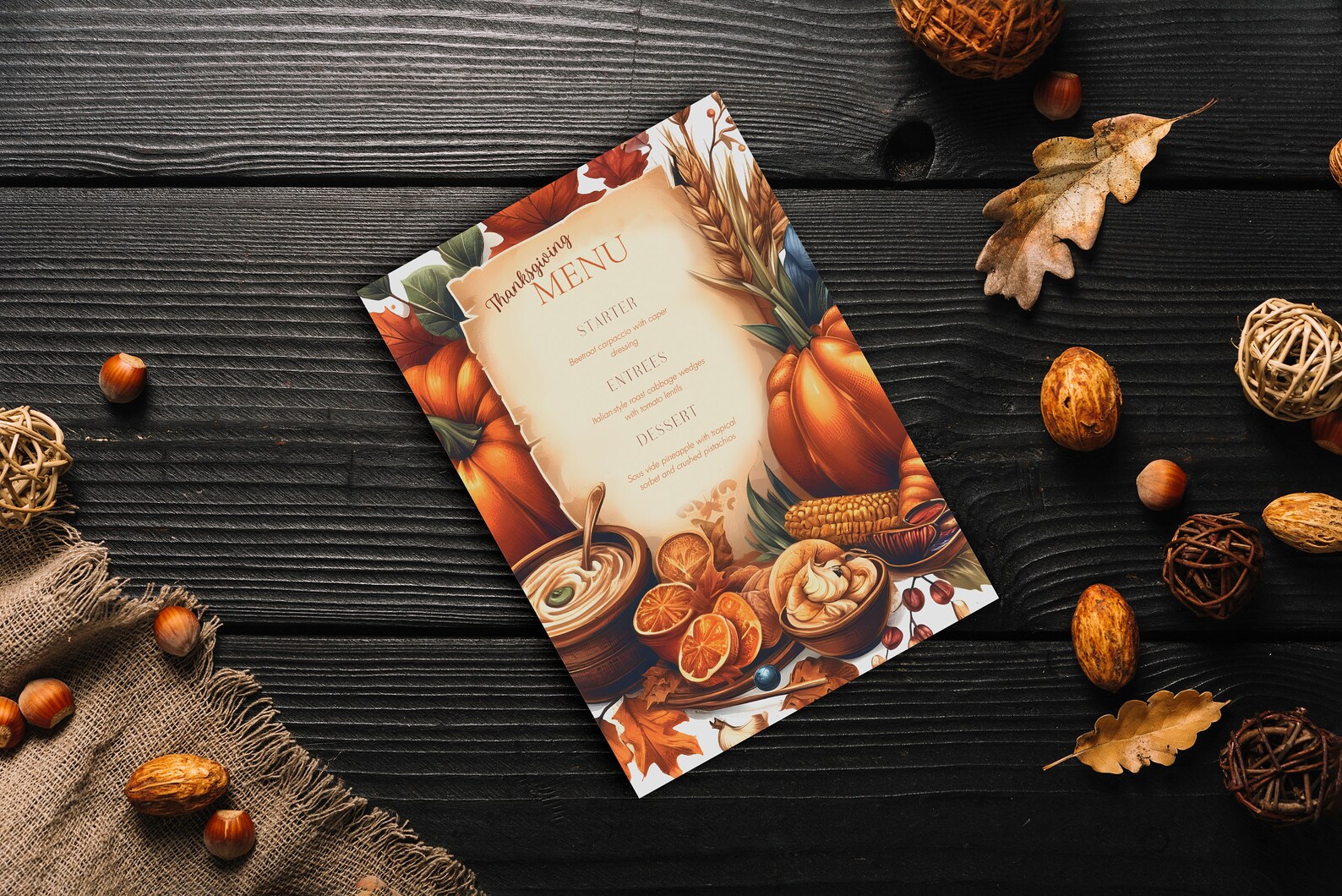 Thanksgiving Menu Template, Dinner Menu Printable, Fall Menu Card ...