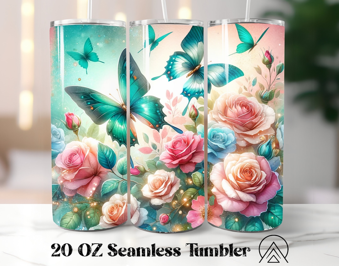 Roses Seamless Tumbler Wrap Spring Tumbler Sublimation Butterfly ...