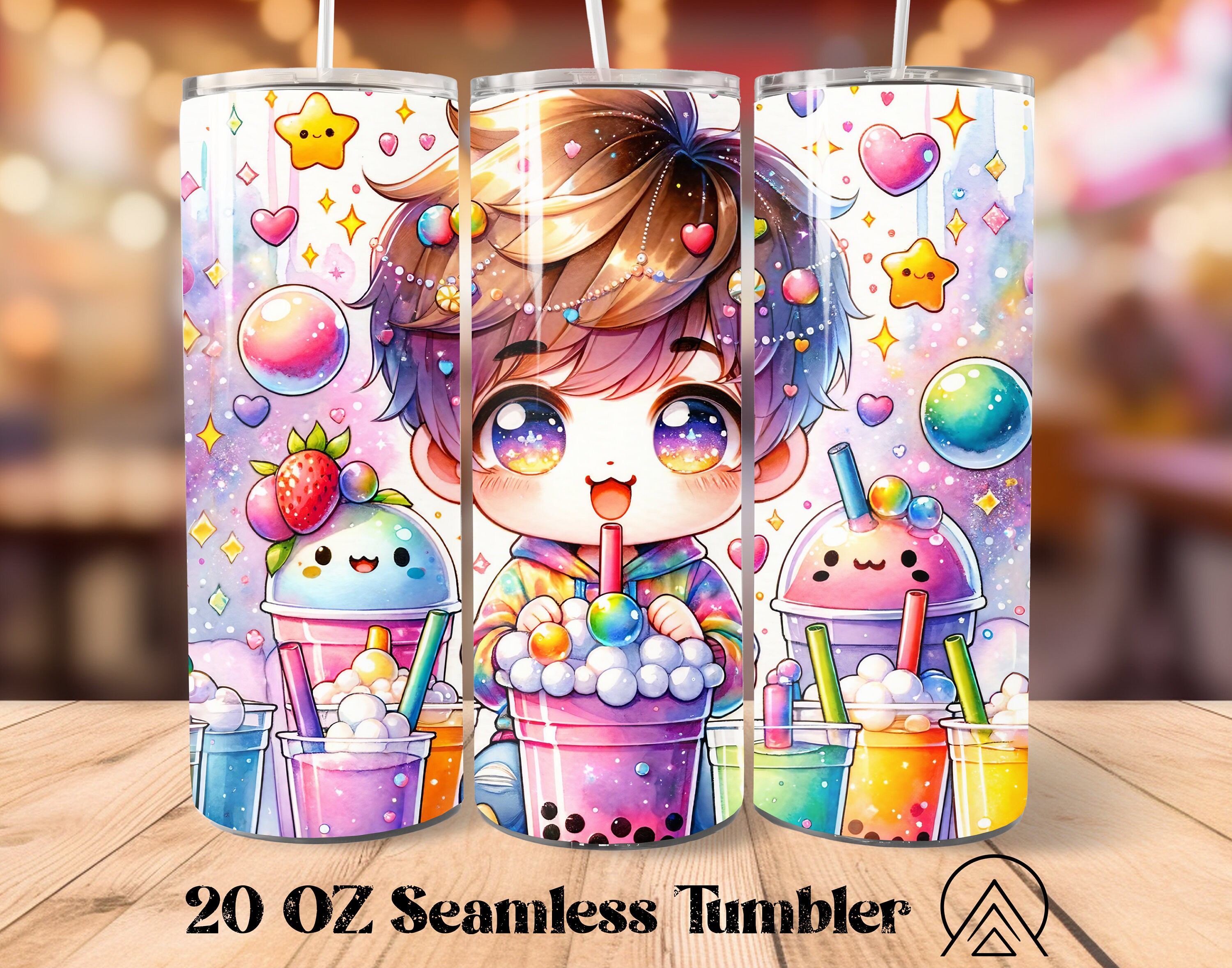 Kawaii Boy Seamless Tumbler Wrap Kawaii Tumbler Sublimation Bubble Tea ...