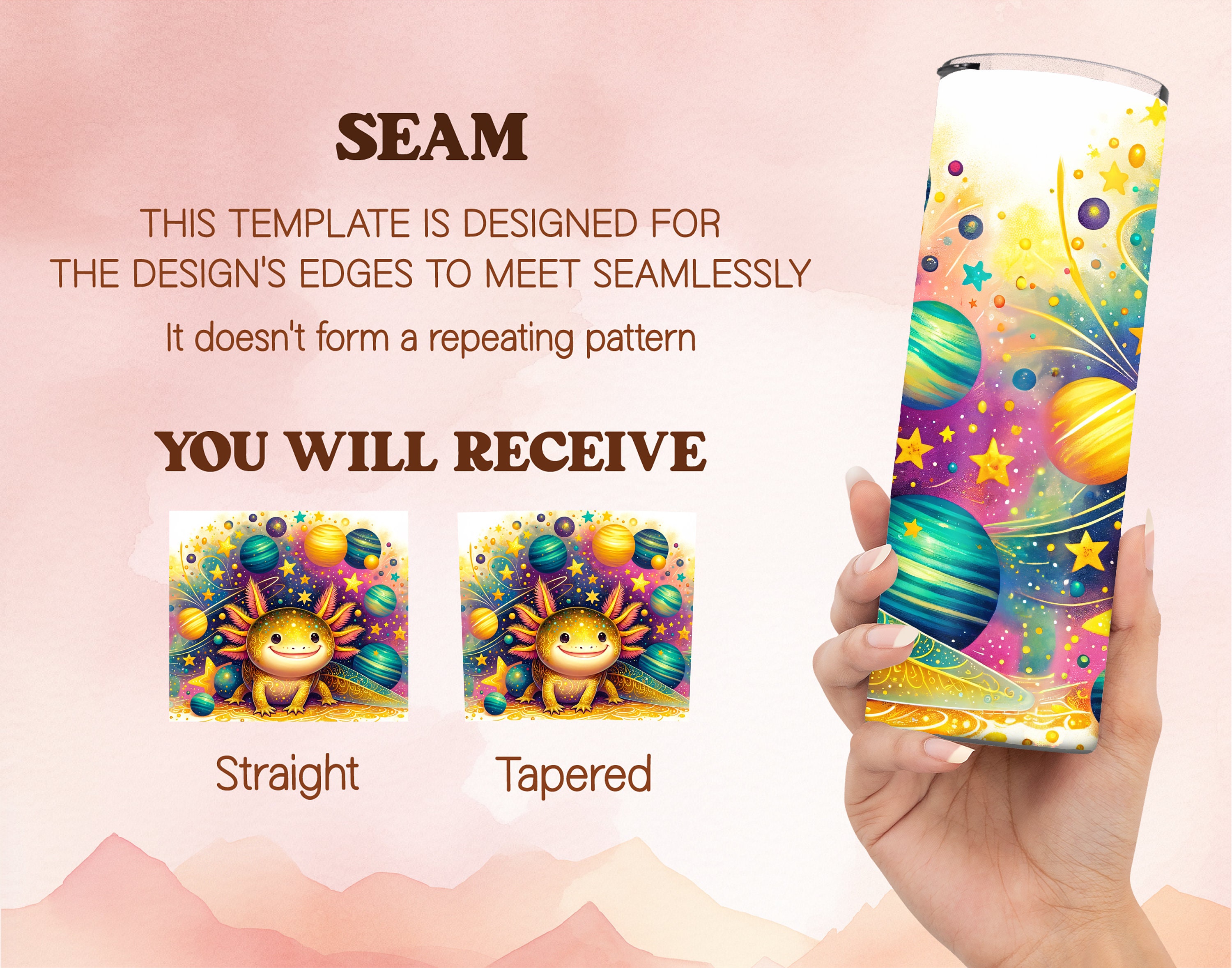 Axolotl Seamless Tumbler Wrap, Axolotl Celestial Tumbler Sublimation ...