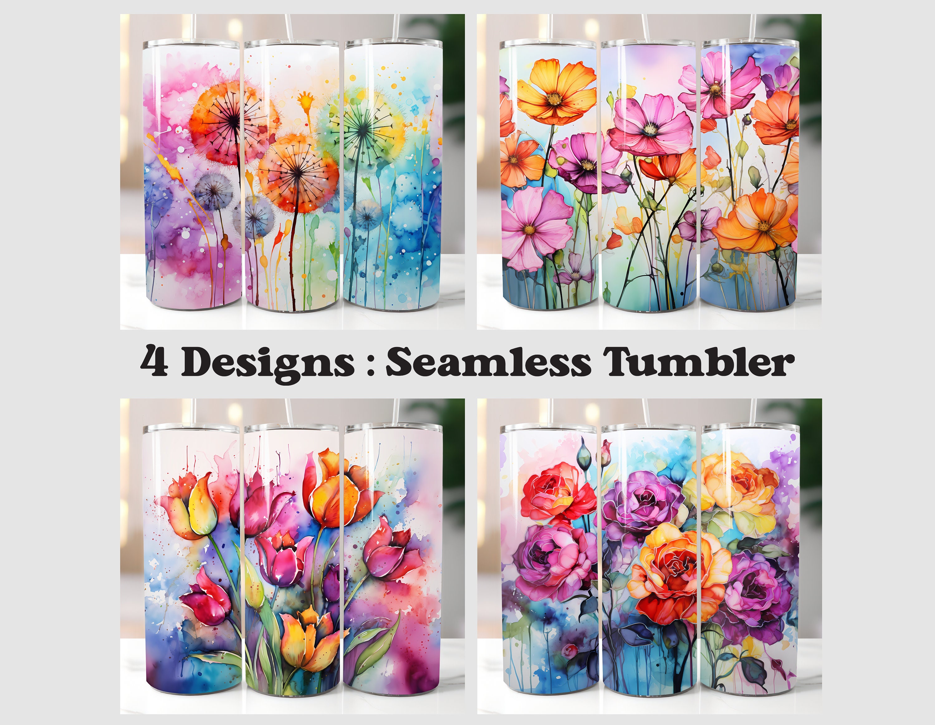 Flower Alcohol Ink Seamless Tumbler Png Flower Tumbler Cup Floral ...