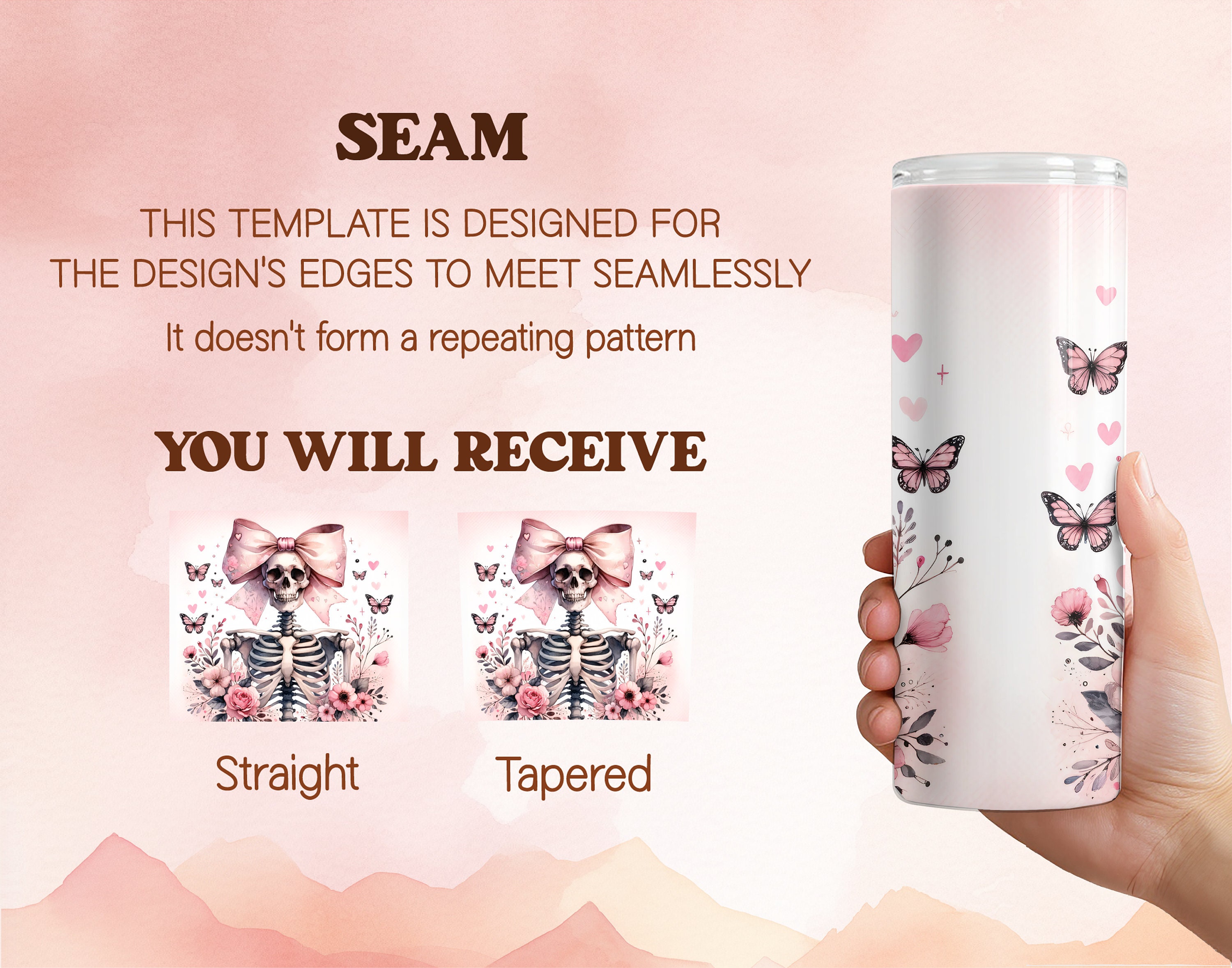 Coquette Skeleton Seamless Tumbler Wrap Pink Bow Skeleton Tumbler ...